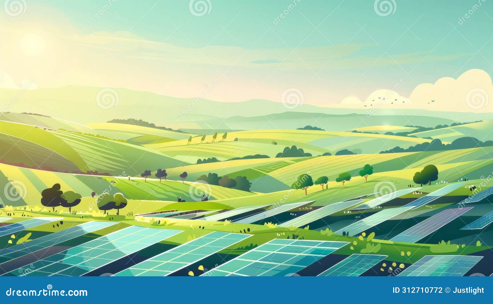A Landscape with Rolling Hills and Fields Covered in Rows of Solar ...