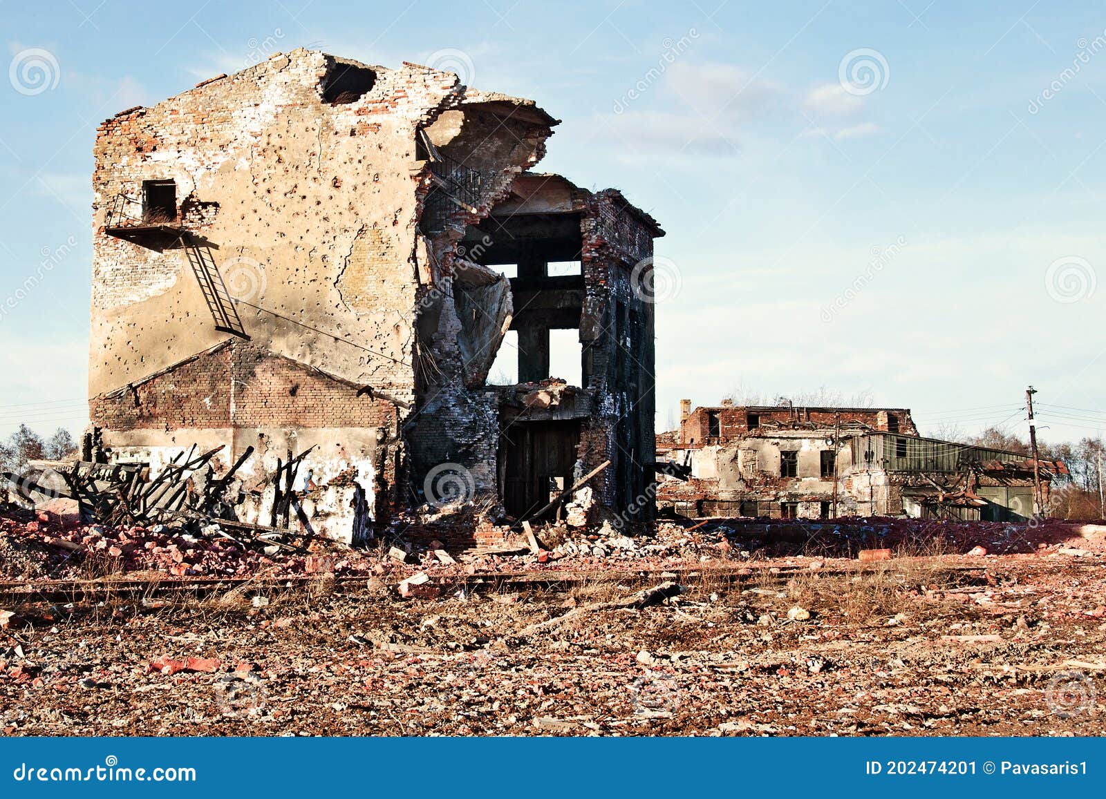 Landscape of Ruined Buildings at Sunset, Image of Decrepitude or ...