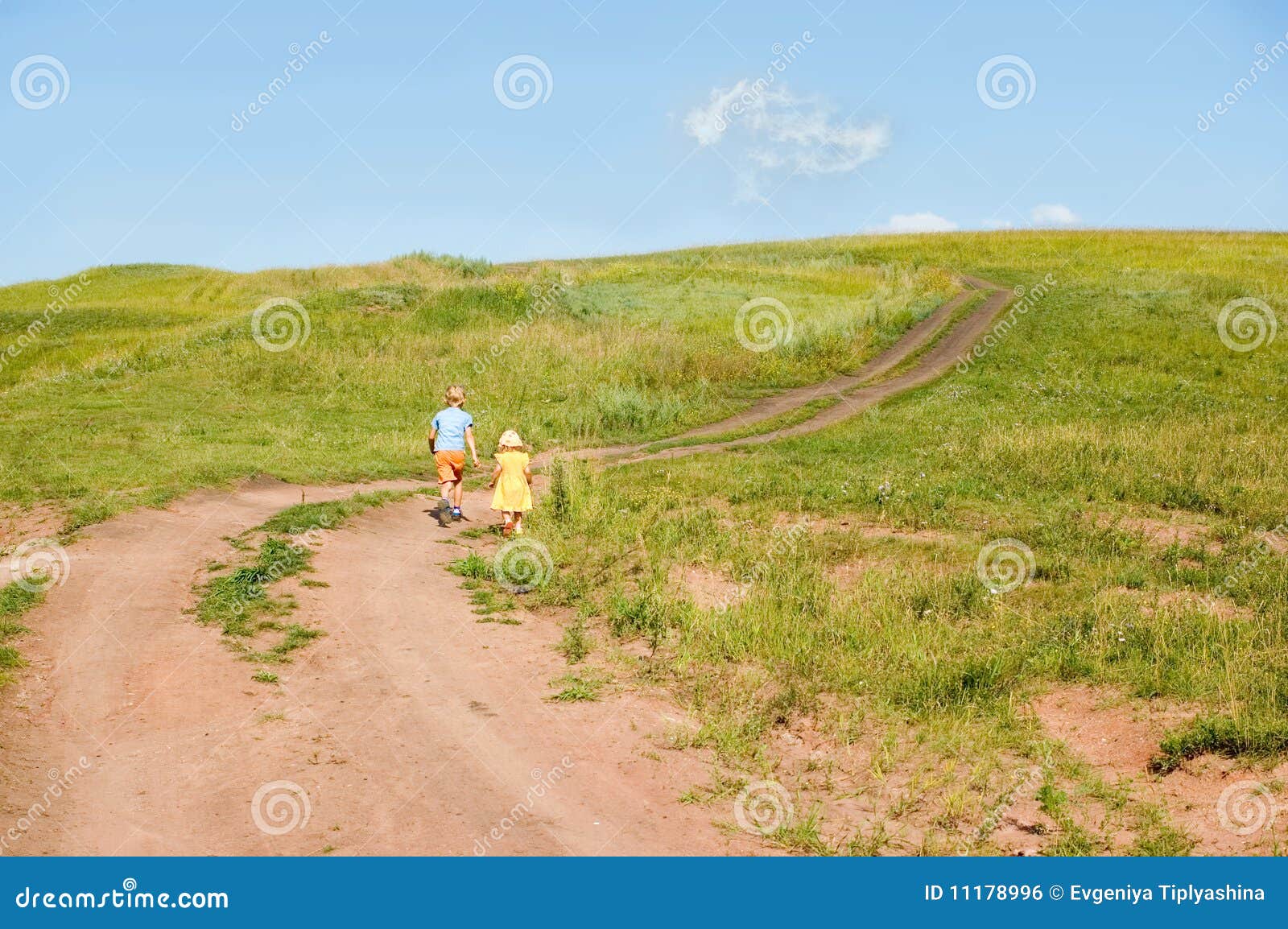 Landscape with Running Children Stock Photo - Image of brother, happy ...