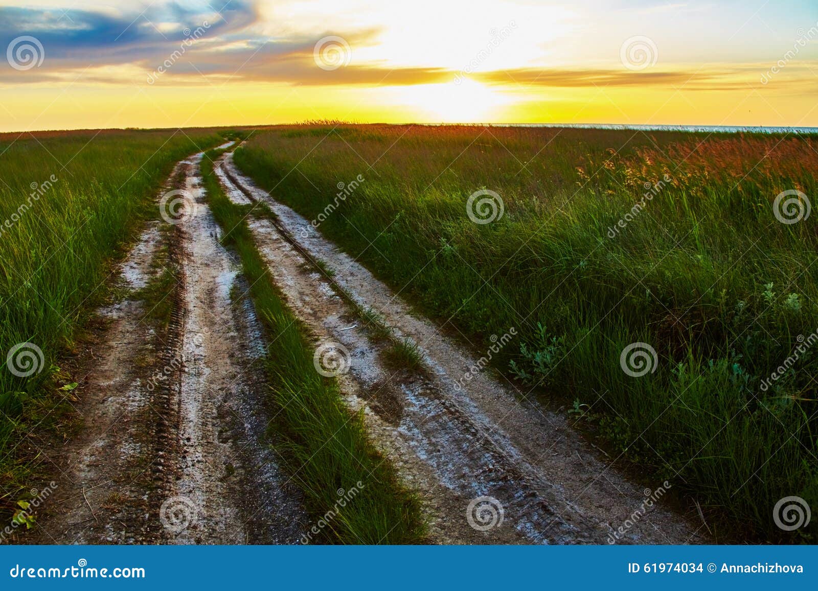Landscape with Rut Road in Steppe Stock Photo - Image of grass, green ...