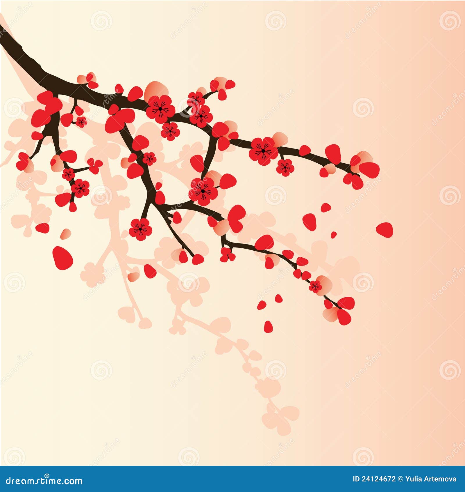 Landscape with Sakura Branch Stock Vector - Illustration of bloom ...