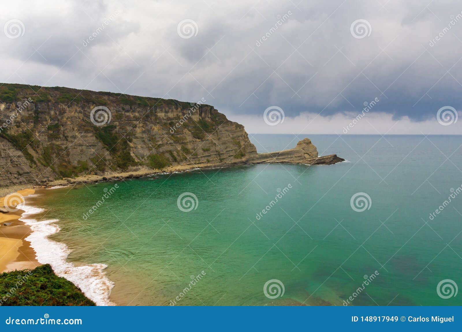 Landscape of Sea, Beach and Cliffs in Somo, Cantabria Stock Image ...