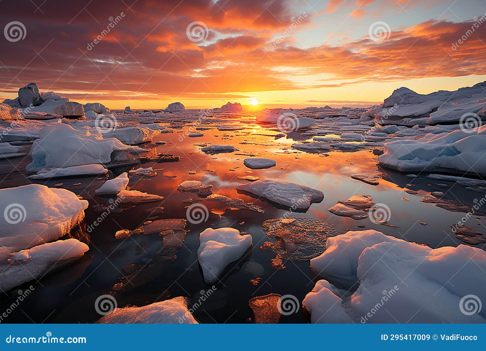 Landscape, Sea Ice during Sunset Stock Illustration - Illustration of ...