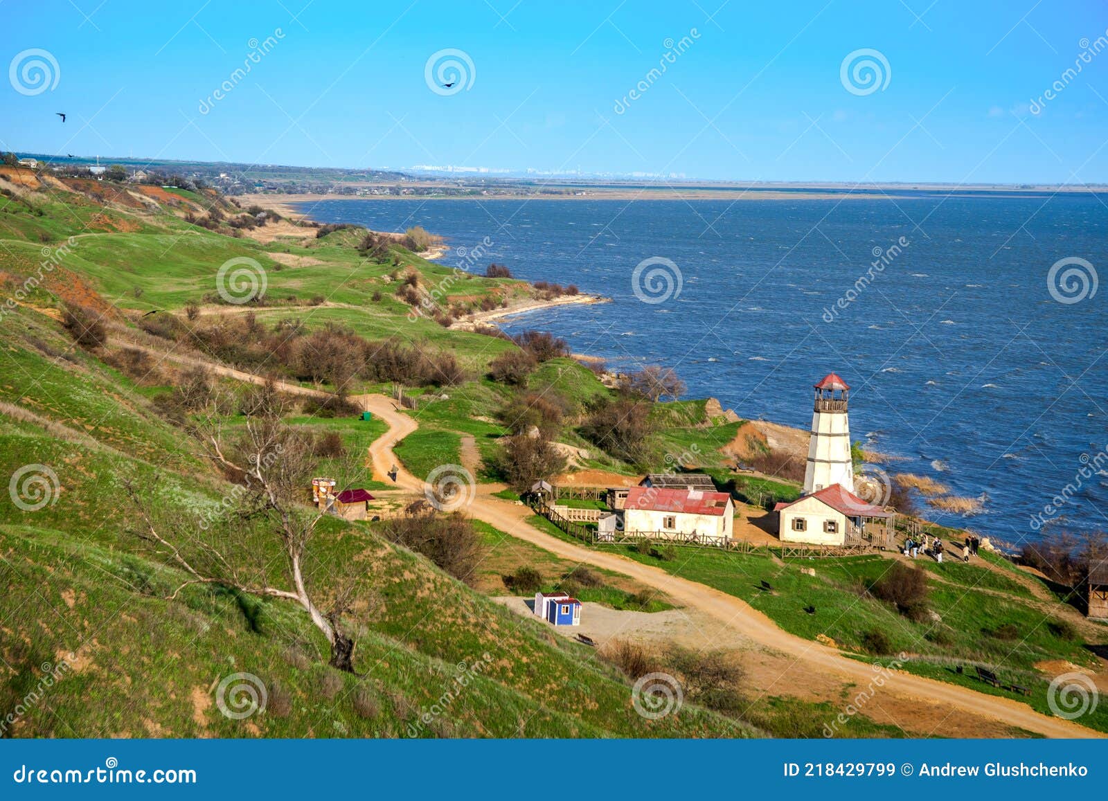 Landscape, Sea and Lighthouse. Spring at Sea Stock Image - Image of ...