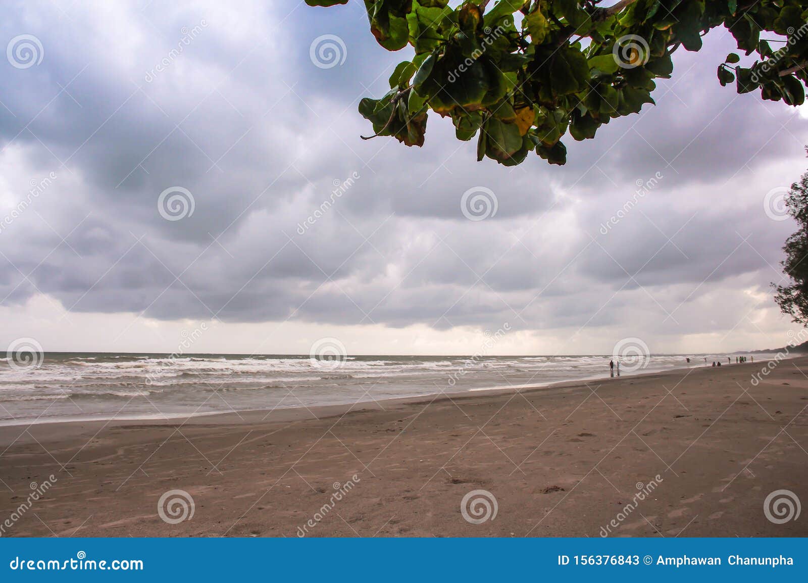 Landscape Sea , Sandy Beach and Sky Overcast with Clouds before Raining ...