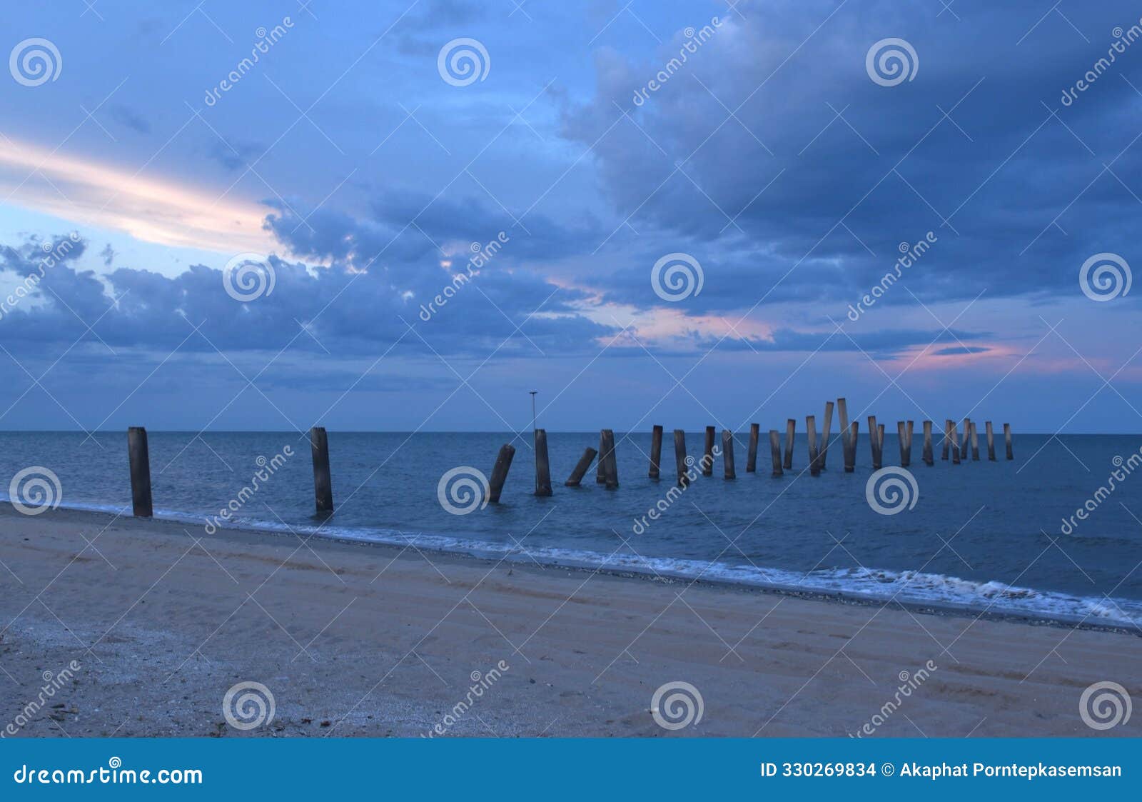 Landscape of Sea on Sunset at Tilted Pole Beach in Thailand Stock Photo ...
