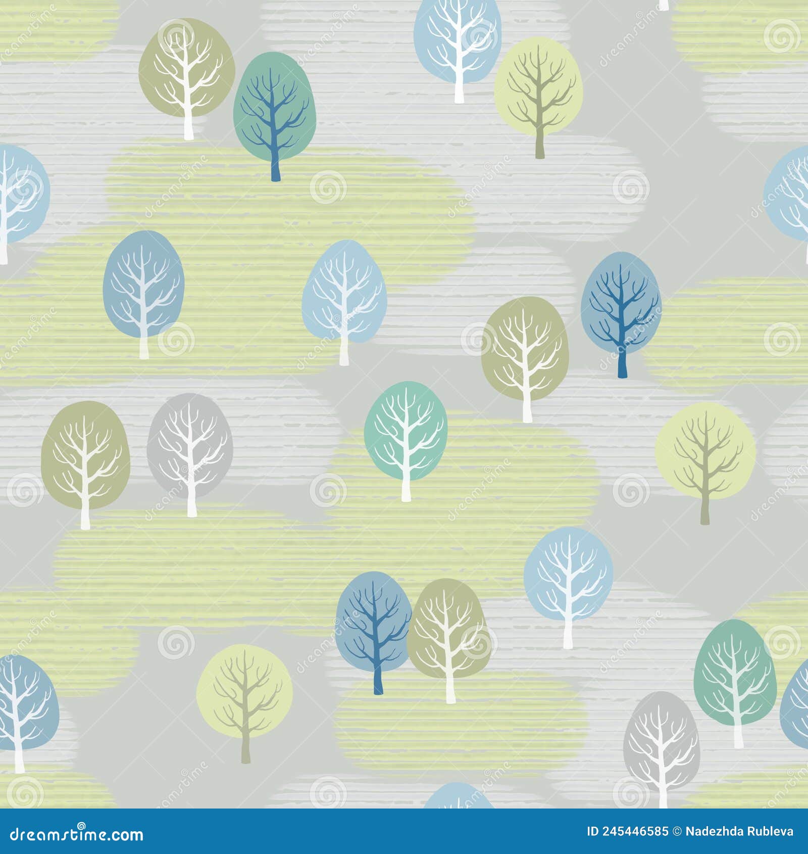 Light Seamless Pattern with Silhouettes Spring Trees. Stock Image ...