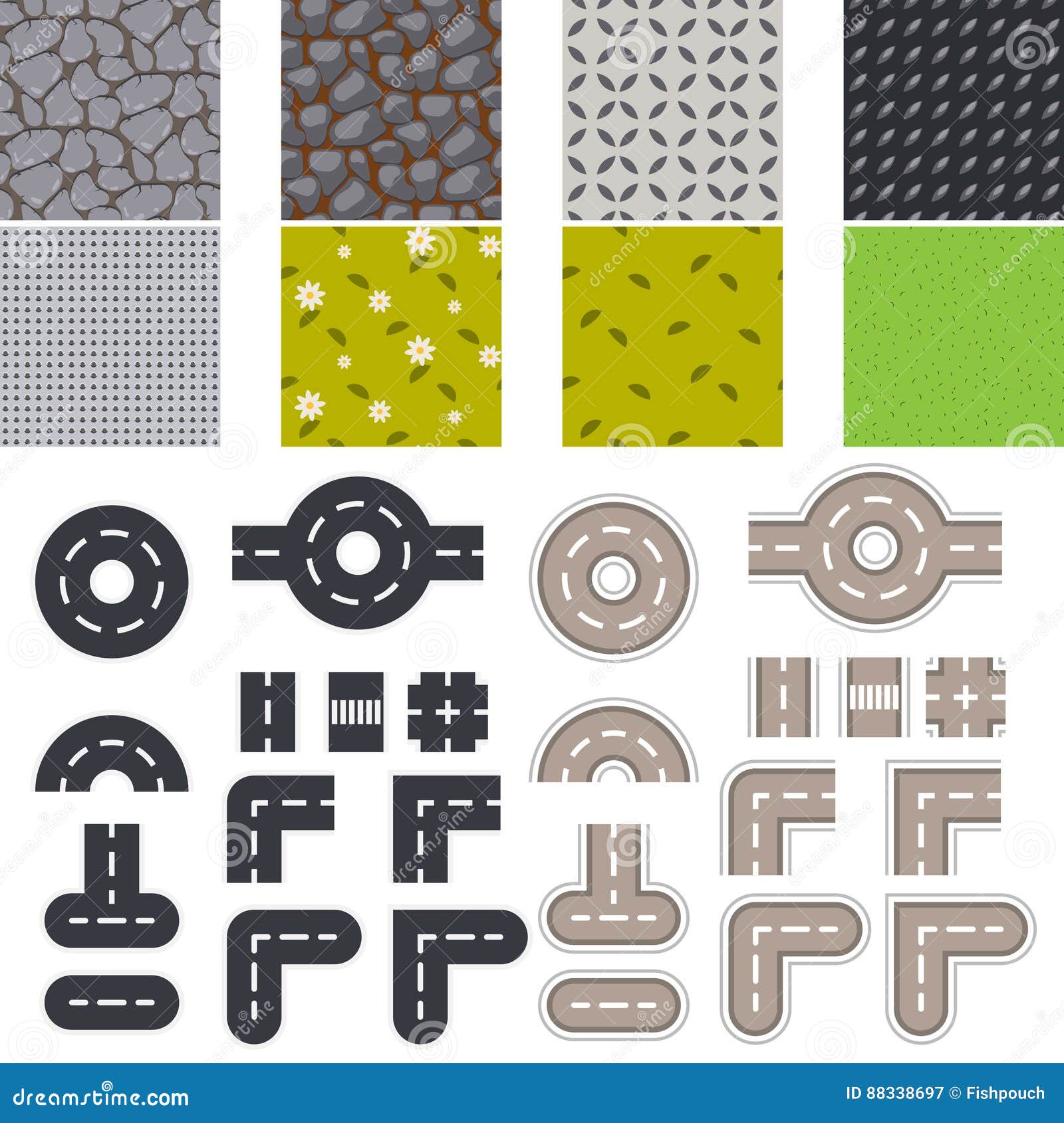 Landscape Seamless Tiles and Road Vector Set. Stock Vector ...