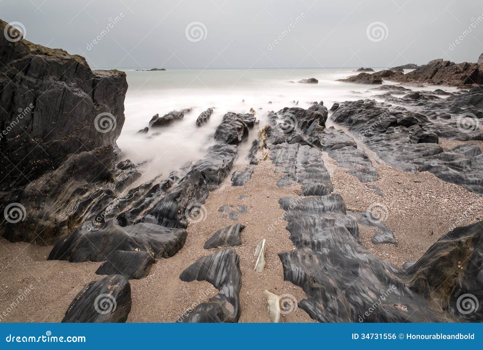 Landscape Seascape of Jagged and Rugged Rocks on Coastline with Stock ...