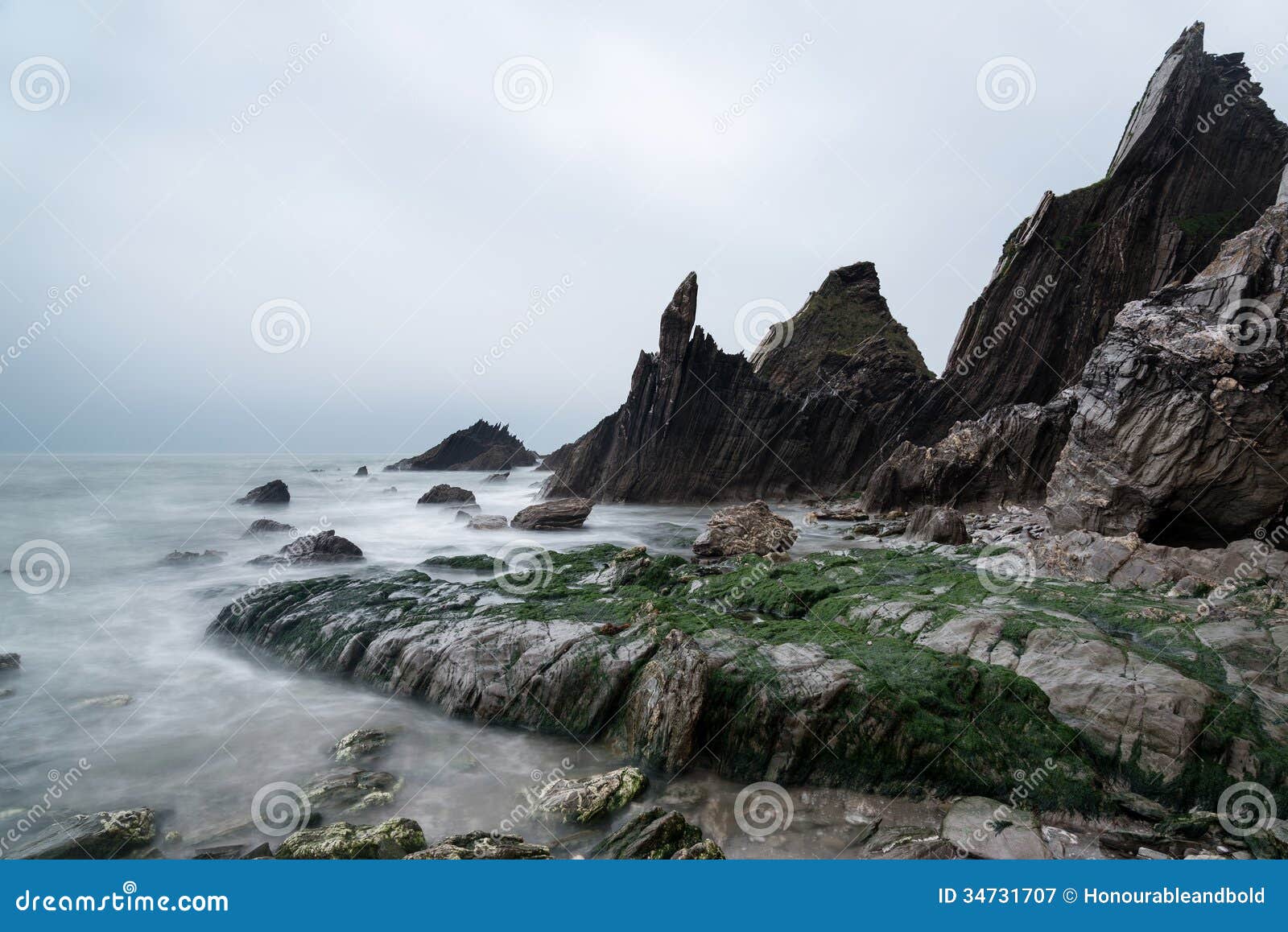 Landscape Seascape of Jagged and Rugged Rocks on Coastline with Stock ...
