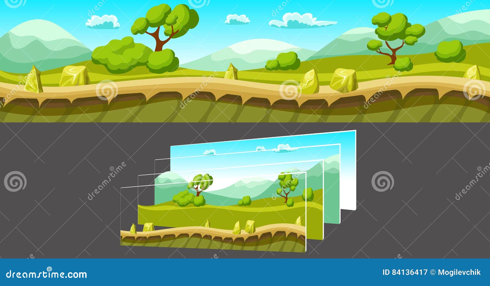 Landscape with Separated Layers for Game Stock Vector - Illustration of ...