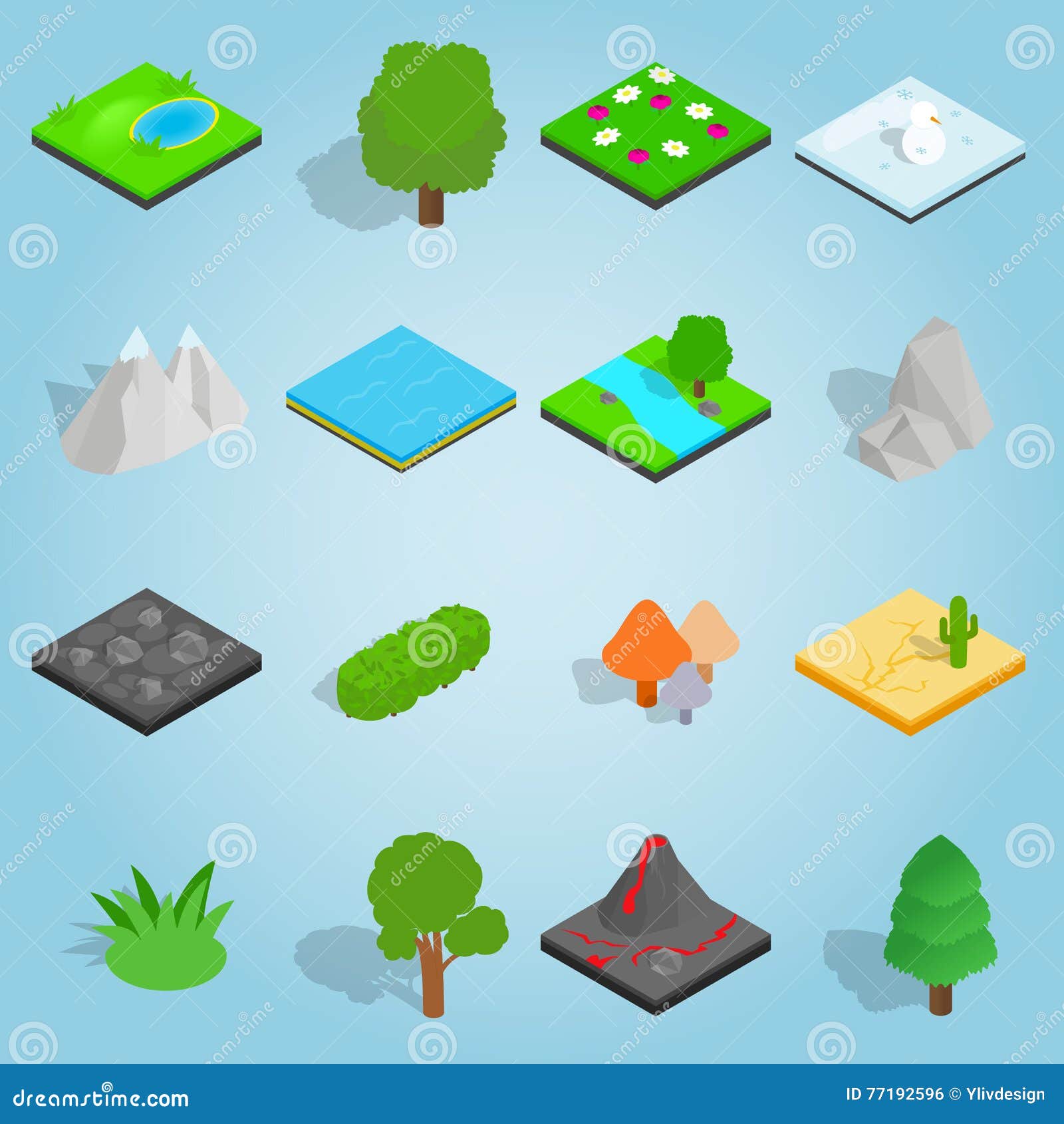 Landscape Set Icons, Isometric 3d Style Stock Vector - Illustration of ...