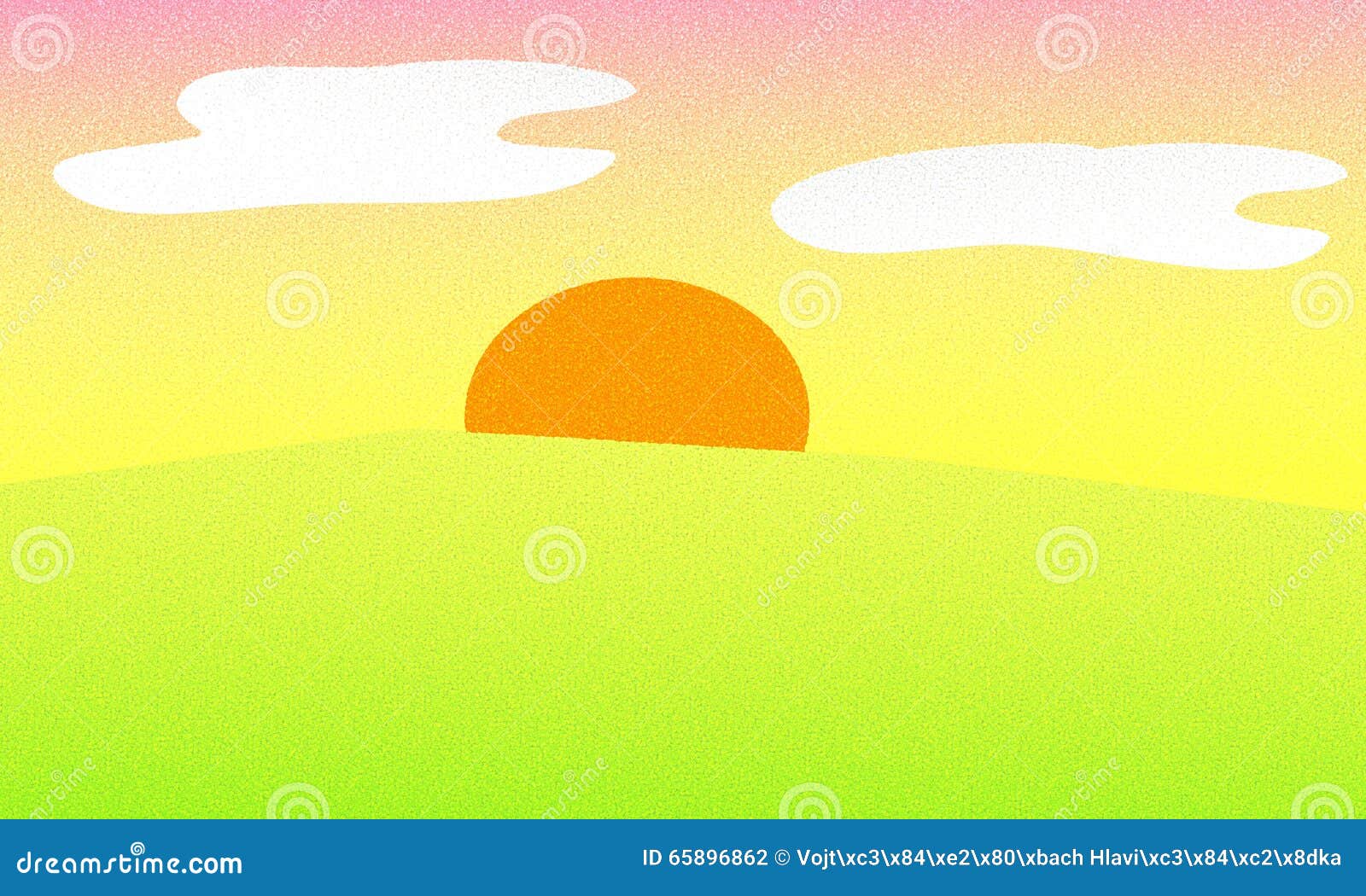 Landscape with the Setting Sun Stock Illustration - Illustration of ...