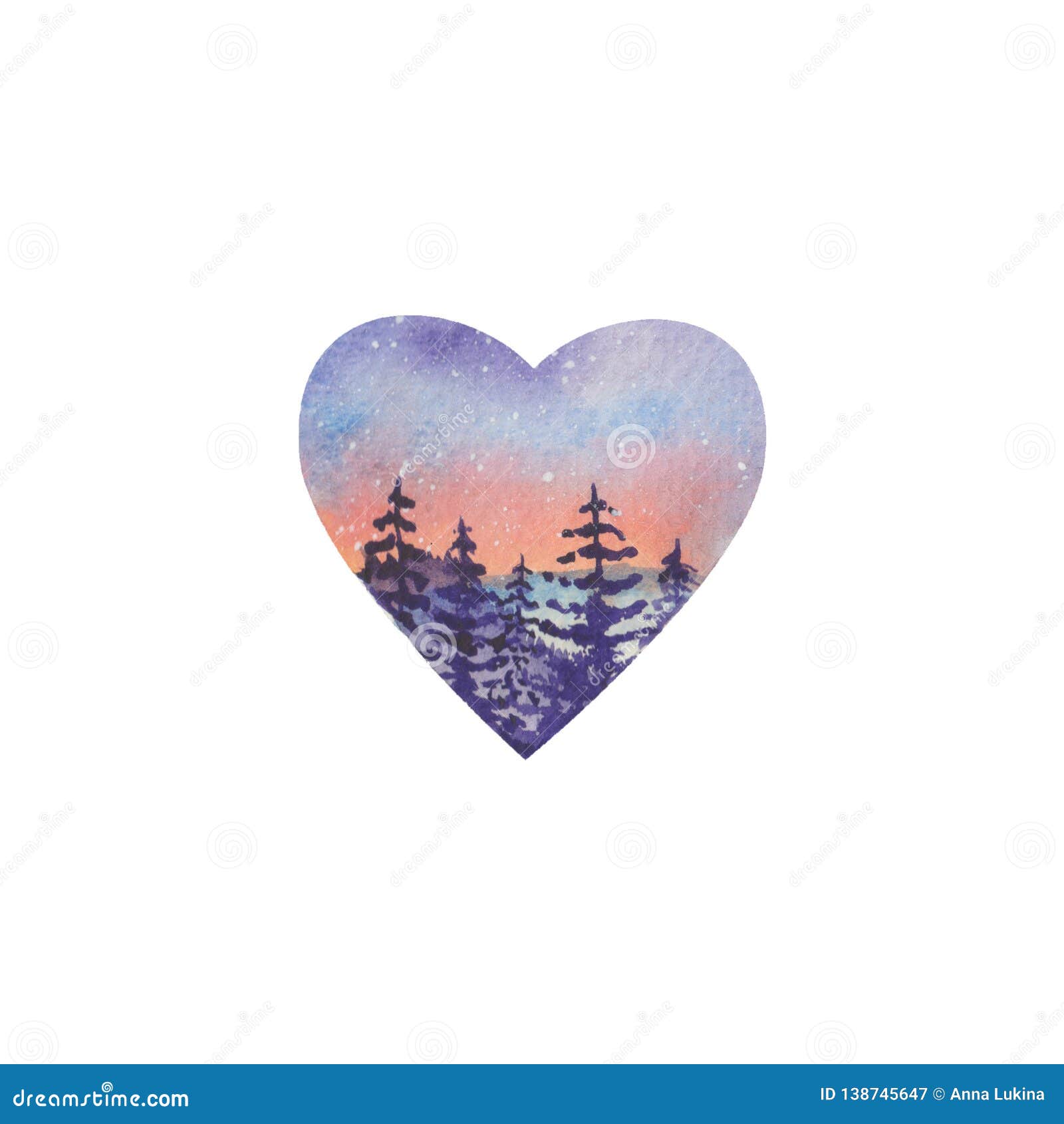 Landscape with Forest and Sunrise in the Shape of a Heart Stock ...