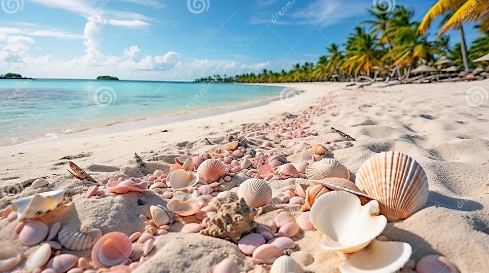 Landscape with Shells on Tropical Beach. Generative AI Stock ...