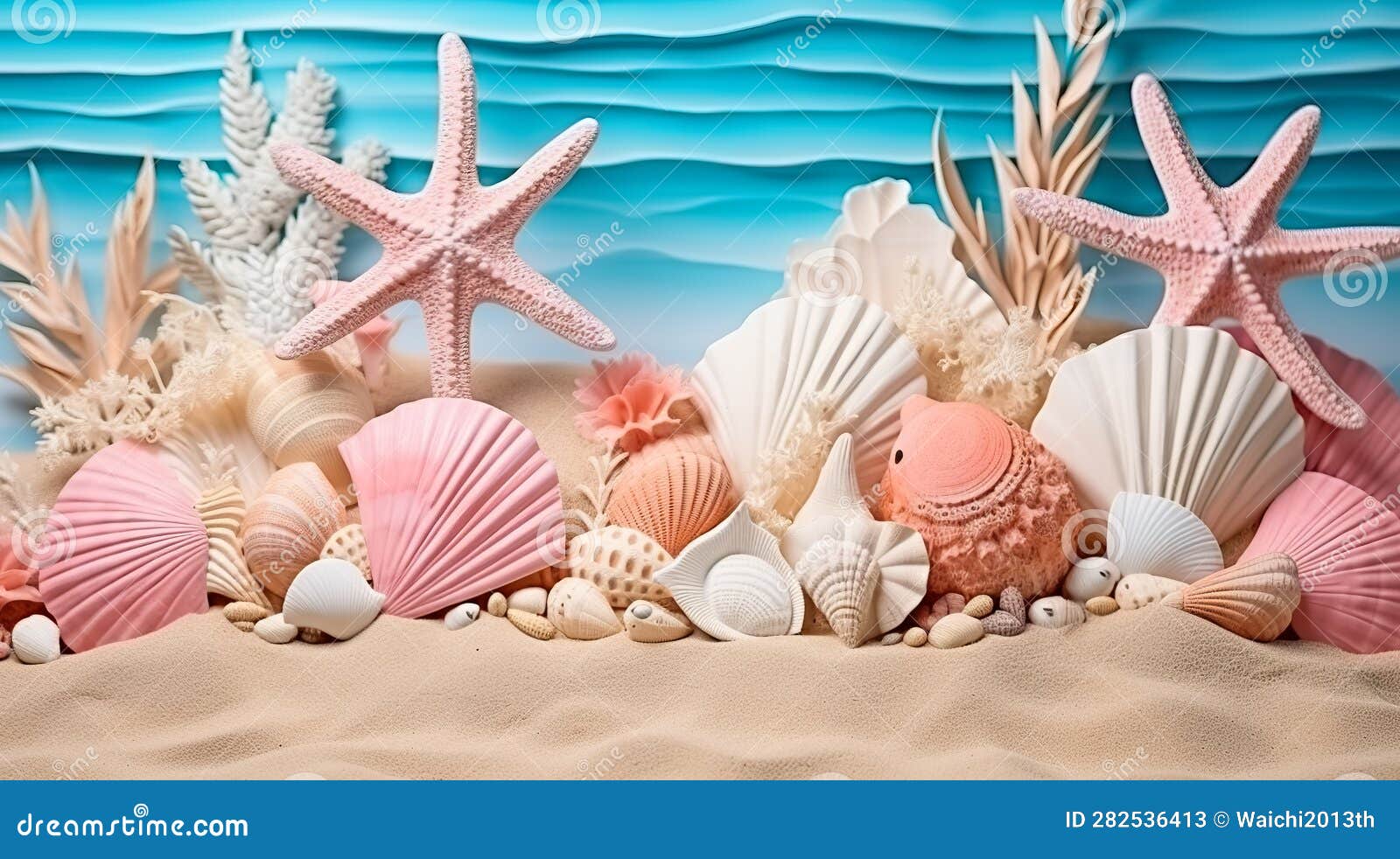 Landscape with Shells on Tropical Beach. Generative AI Stock ...