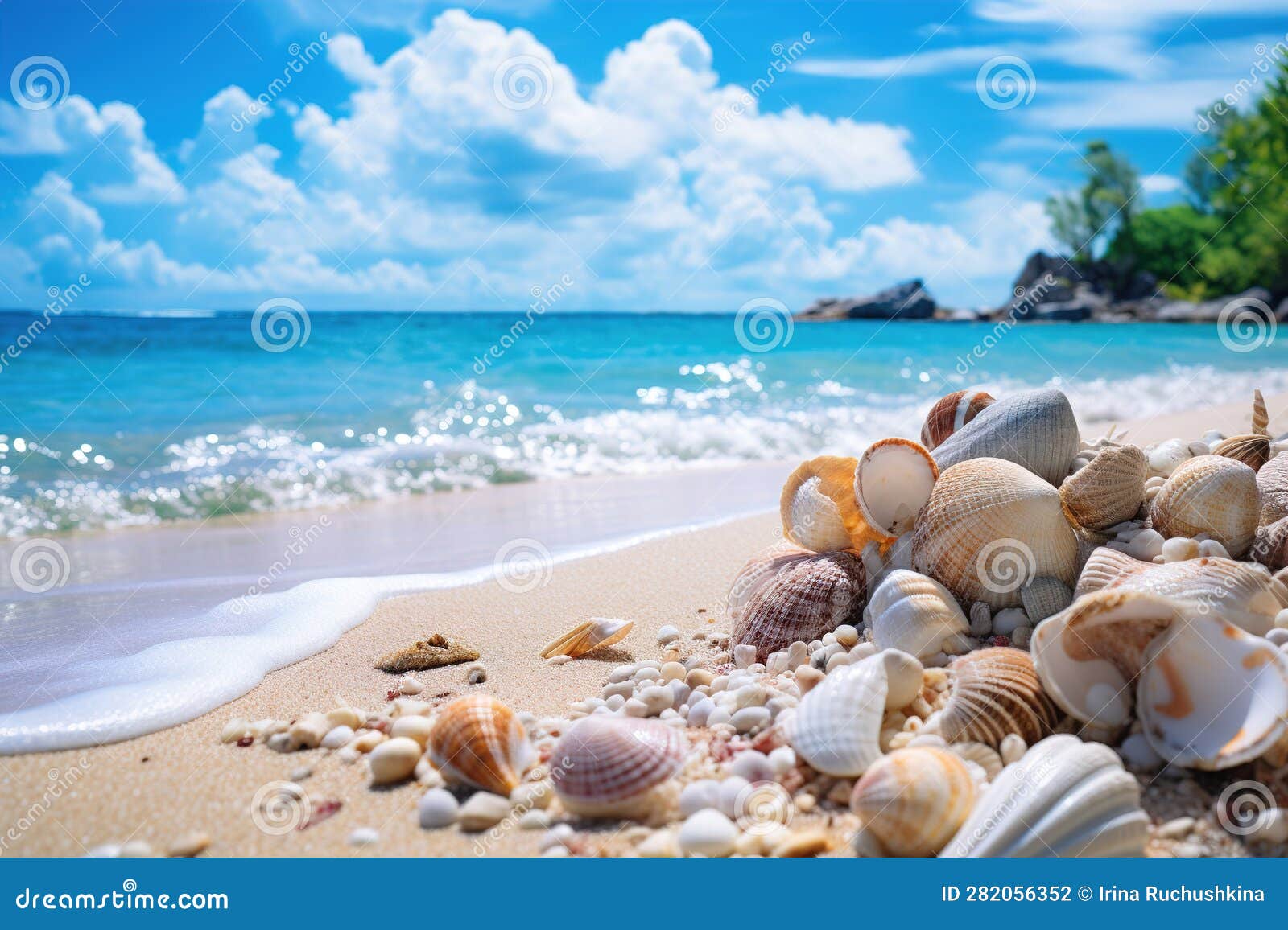 Landscape with Shells on Tropical Beach. Generative AI Stock ...
