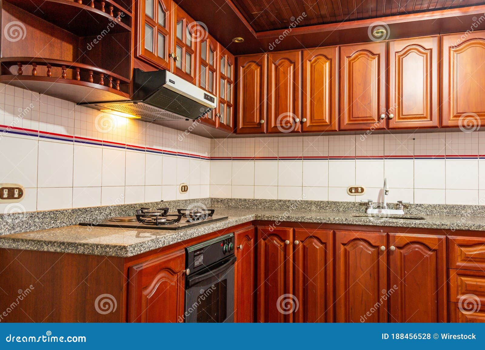 Landscape Shot of an Apartment Kitchen Interior Stock Photo - Image of ...