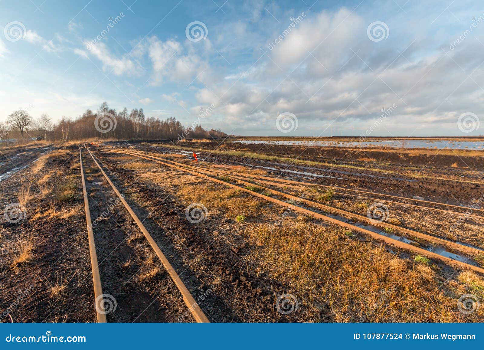 Landscape Shot of a Peat Mining Area with Rails of a Peat Railway Stock ...
