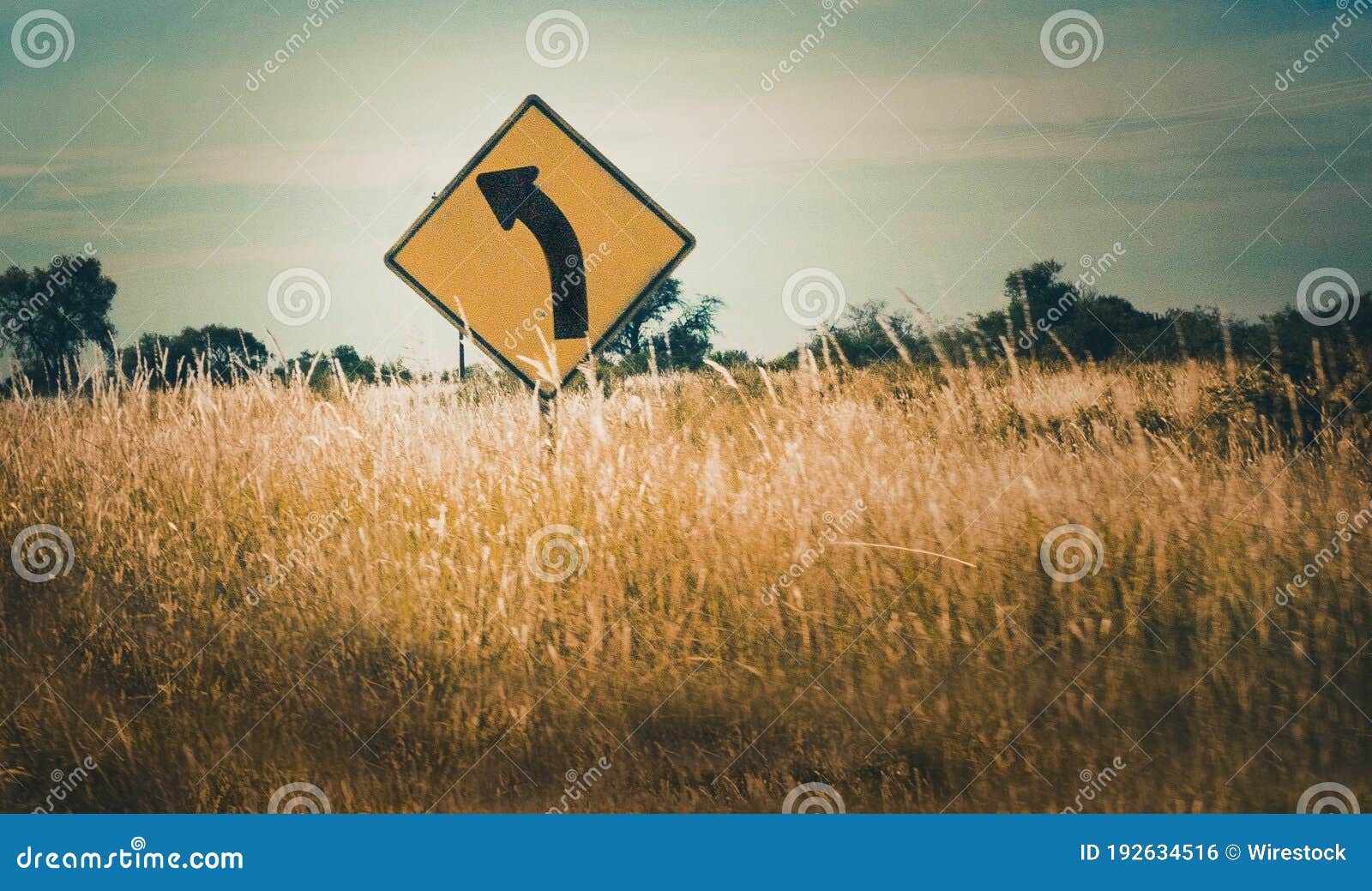 Landscape Shot of a Road Sign Leading Left Stock Photo - Image of blue ...