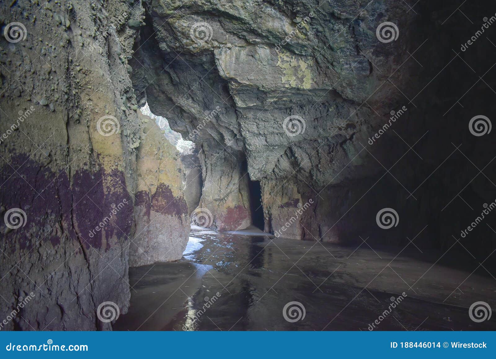 Landscape Shot of a Wet Cave with Various Patterns on the Walls Stock ...
