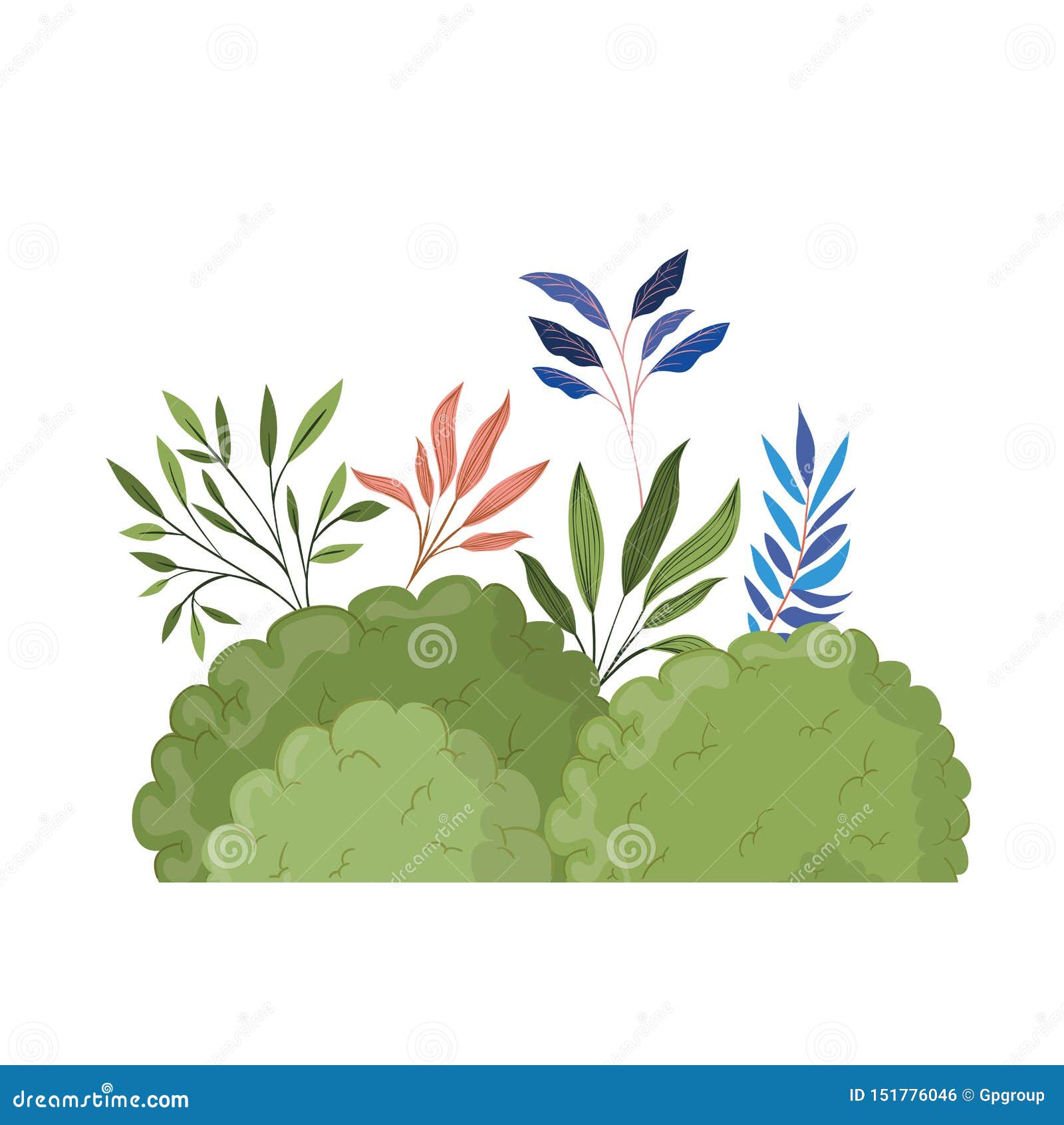 Landscape with Shrubs and Leaves Isolated Icon Stock Vector ...