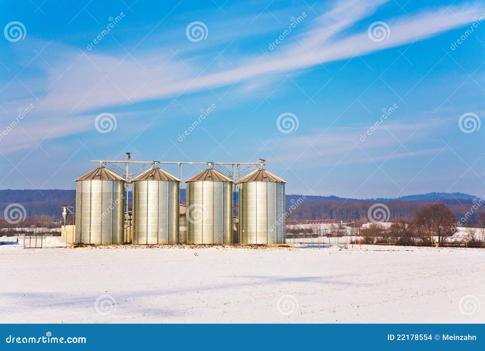 Landscape with Silo and Snow White Stock Photo - Image of lowlands ...