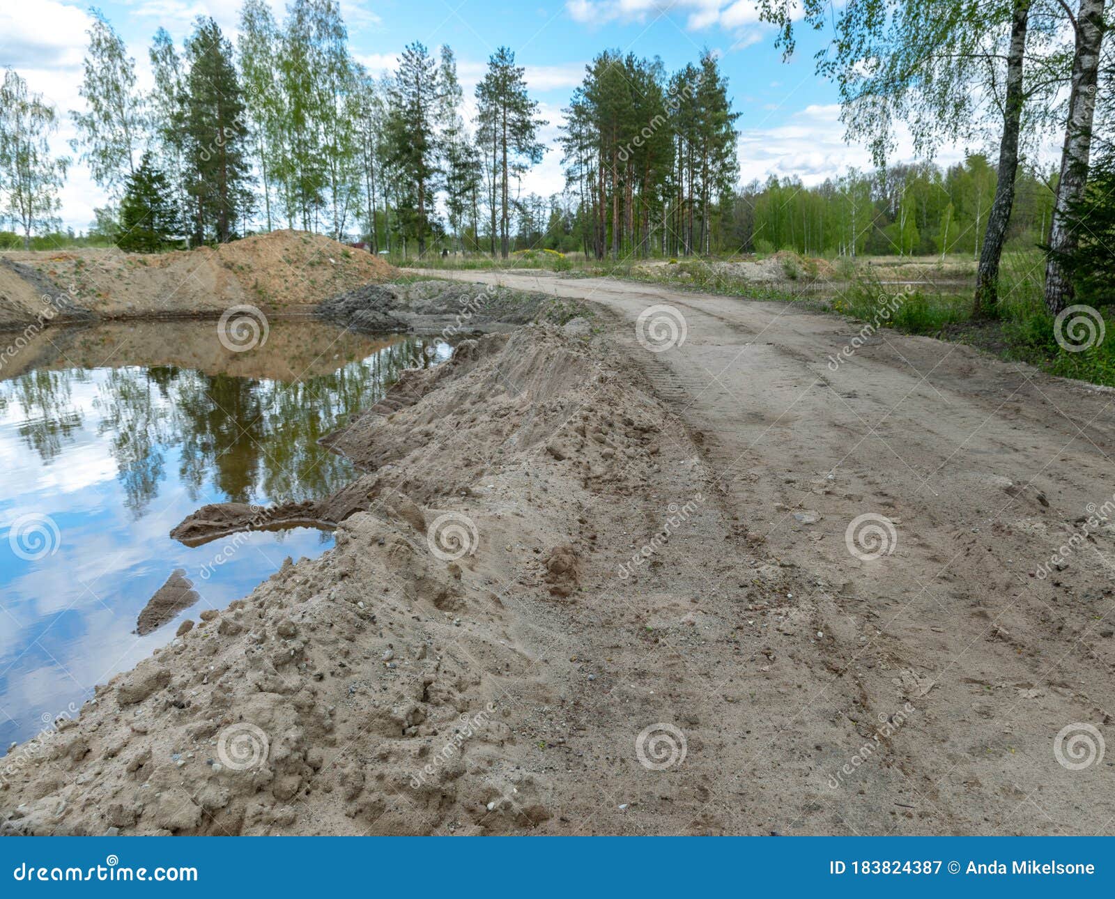 A Simple Dirt Road, Clay New and Old Grass, Spring Landscape Stock ...
