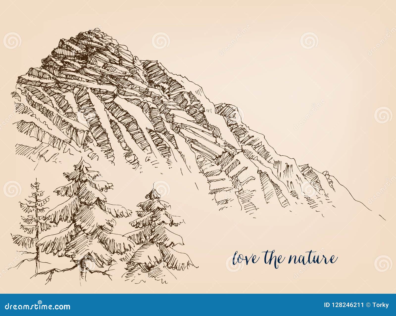 Alpine landscape sketch stock vector. Illustration of element - 128246211
