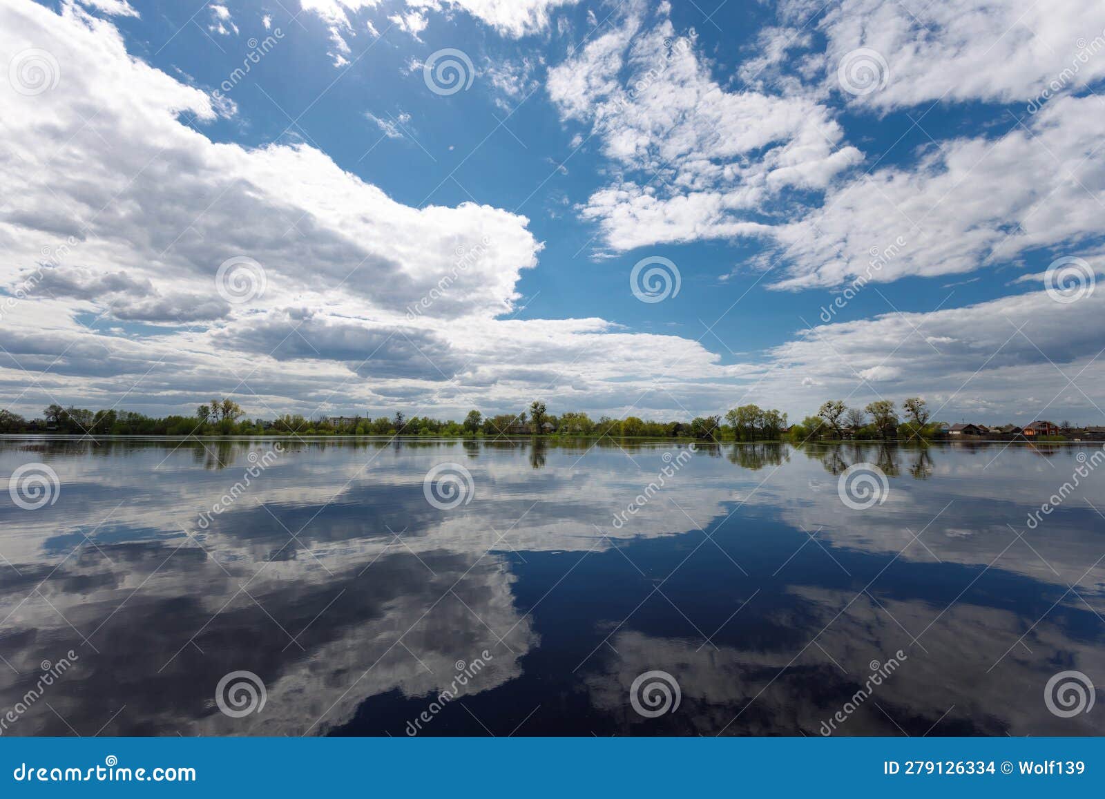 The Flooding River in Spring on the Landscape with Blue Sky Reflection ...