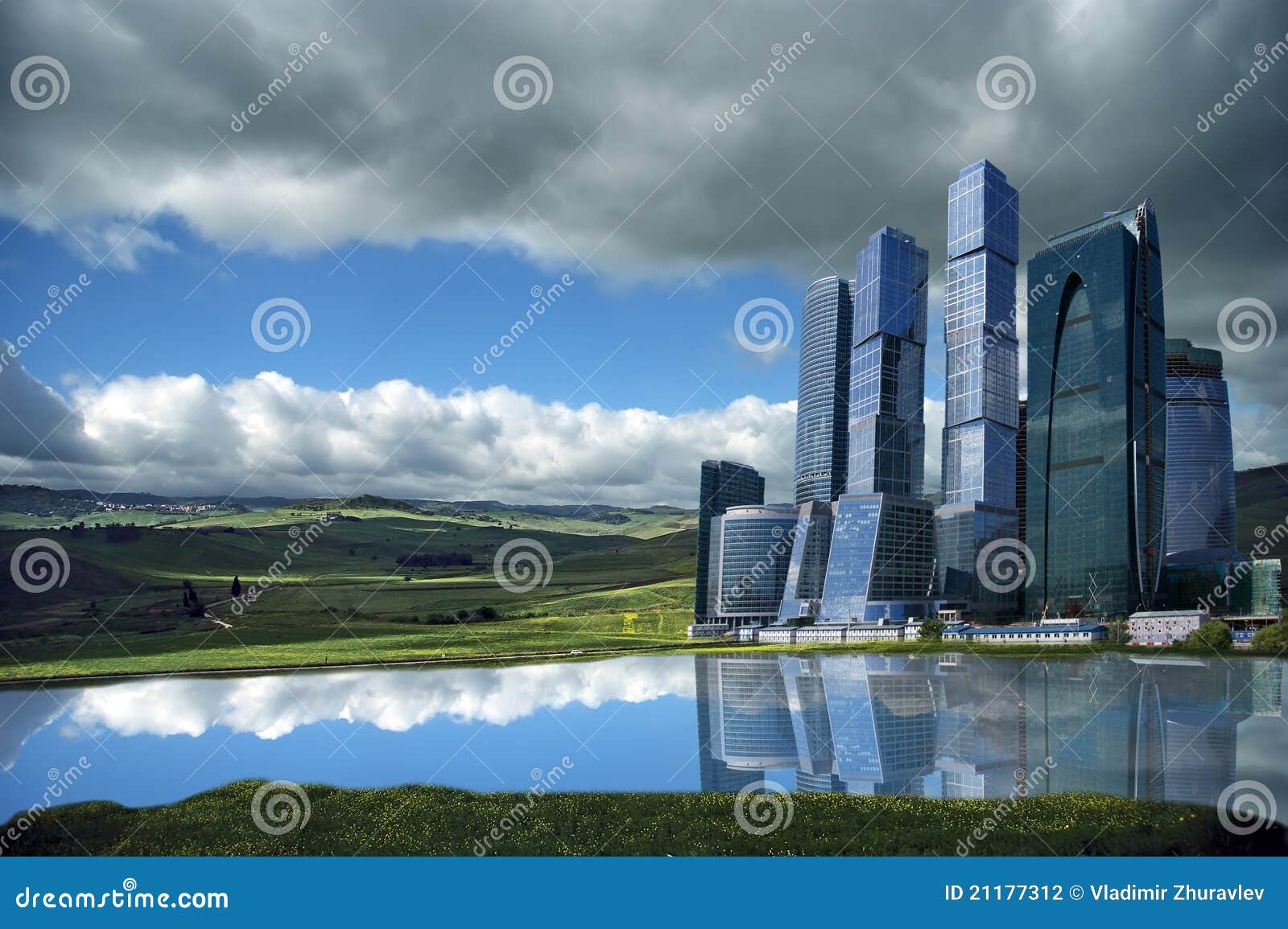 Landscape of Skyscrapers in the Open Field Stock Photo - Image of ...
