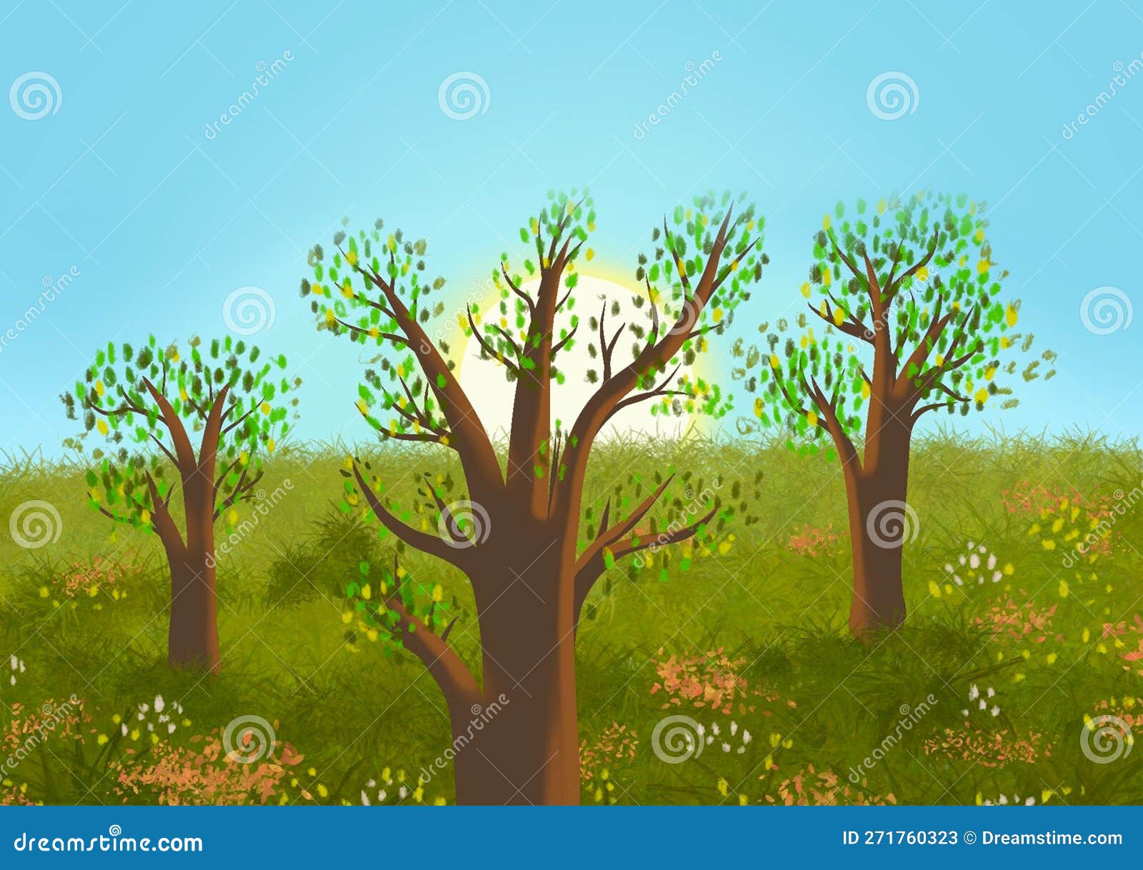 Landscape Spring Digital Art Illustration Background Design Stock ...