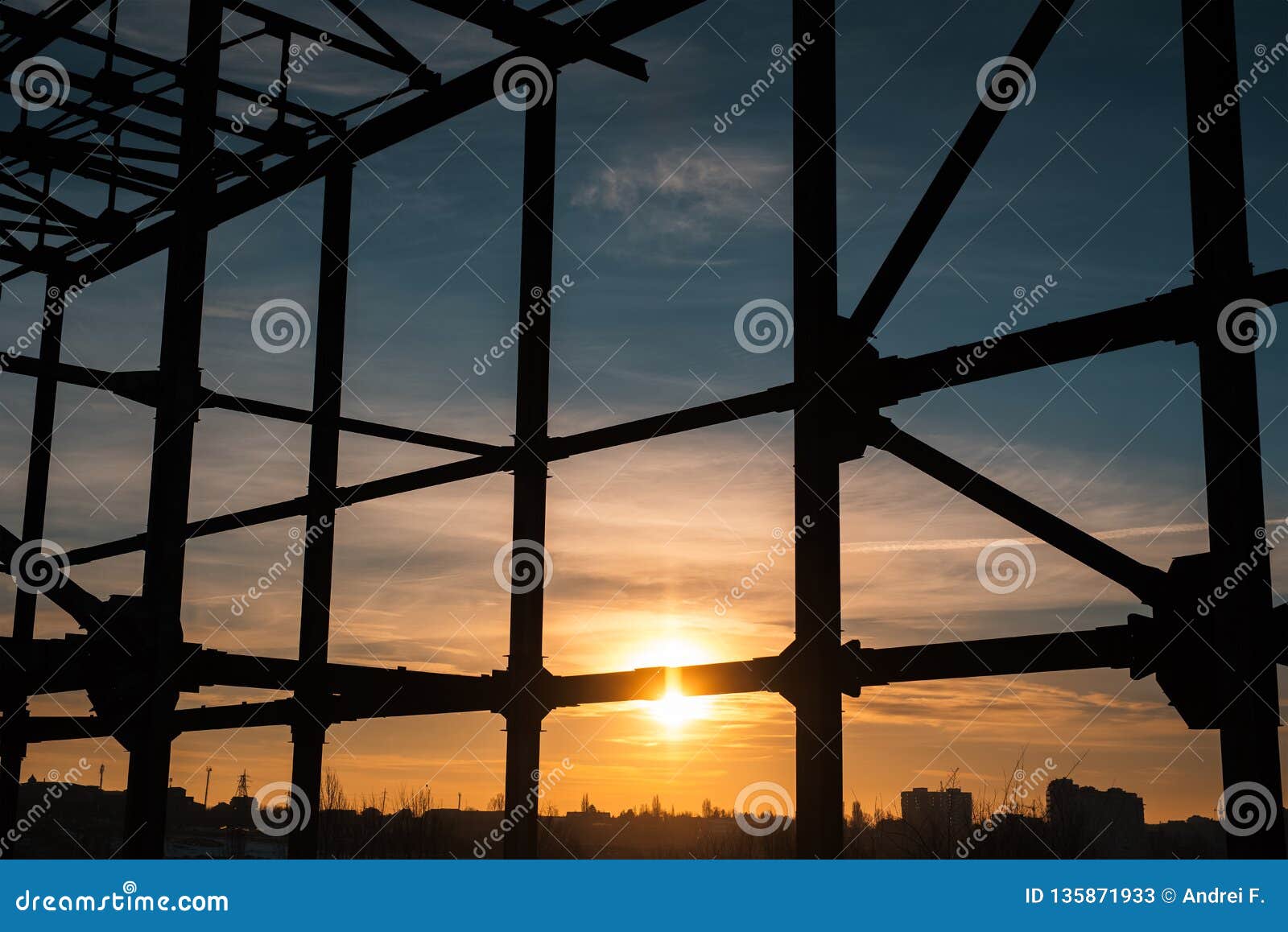 Landscape of Steel Building Frame on Background of Sunrise Stock Image ...