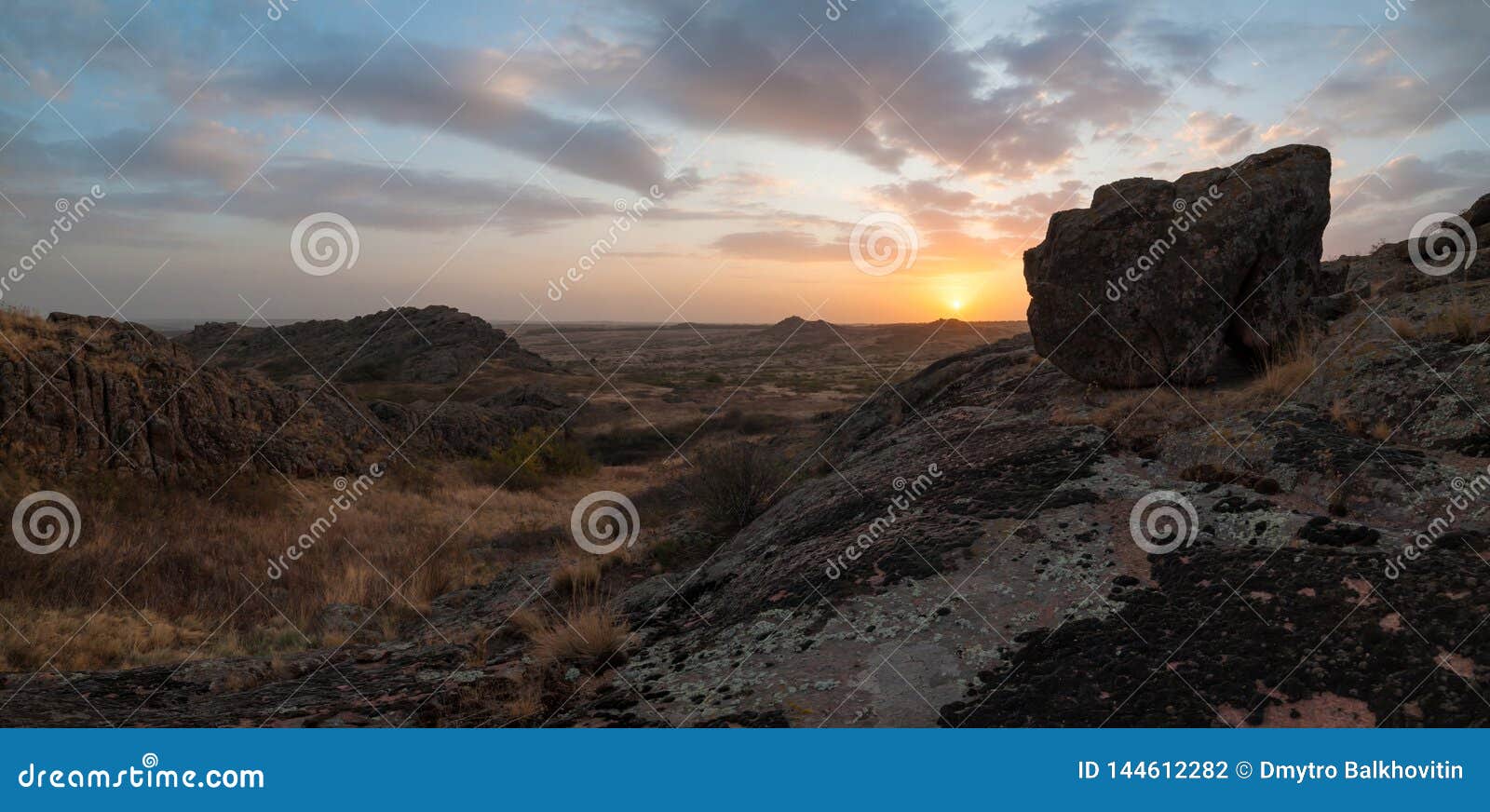 Landscape with Stone Prairie on Sunset Stock Photo - Image of season ...