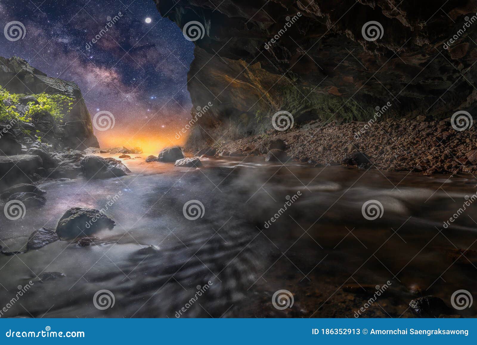 Landscape of Stream that Flows from the Cave To the Waterfall with ...