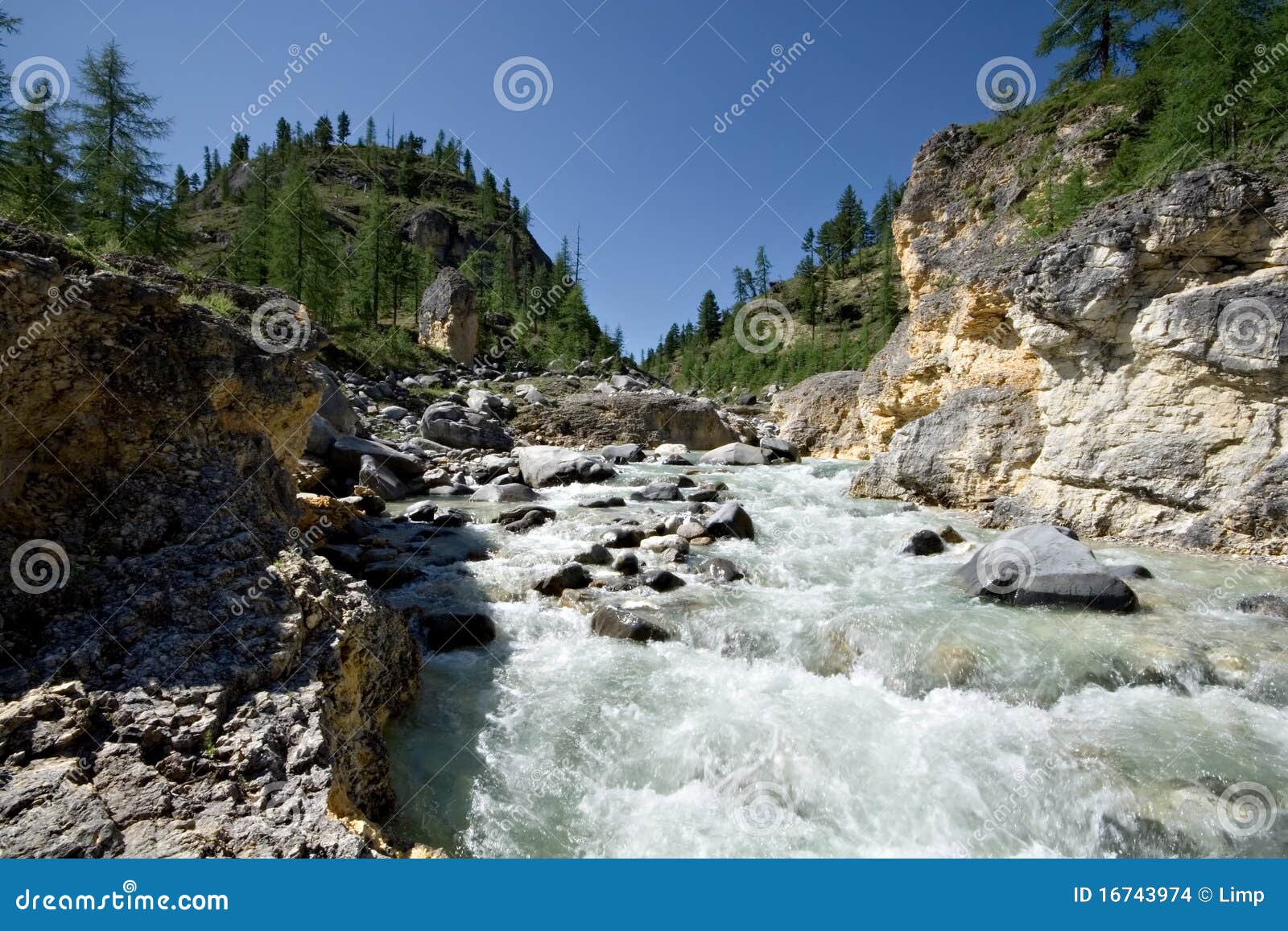 Landscape With Stream And Steep Shore, Fast Water Current Washed Soil ...