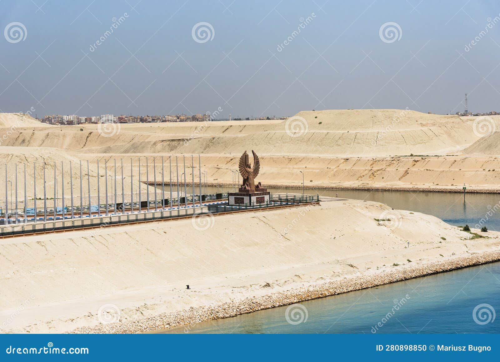 Landscape of the Suez Canal. Stock Photo - Image of river, cityscape ...
