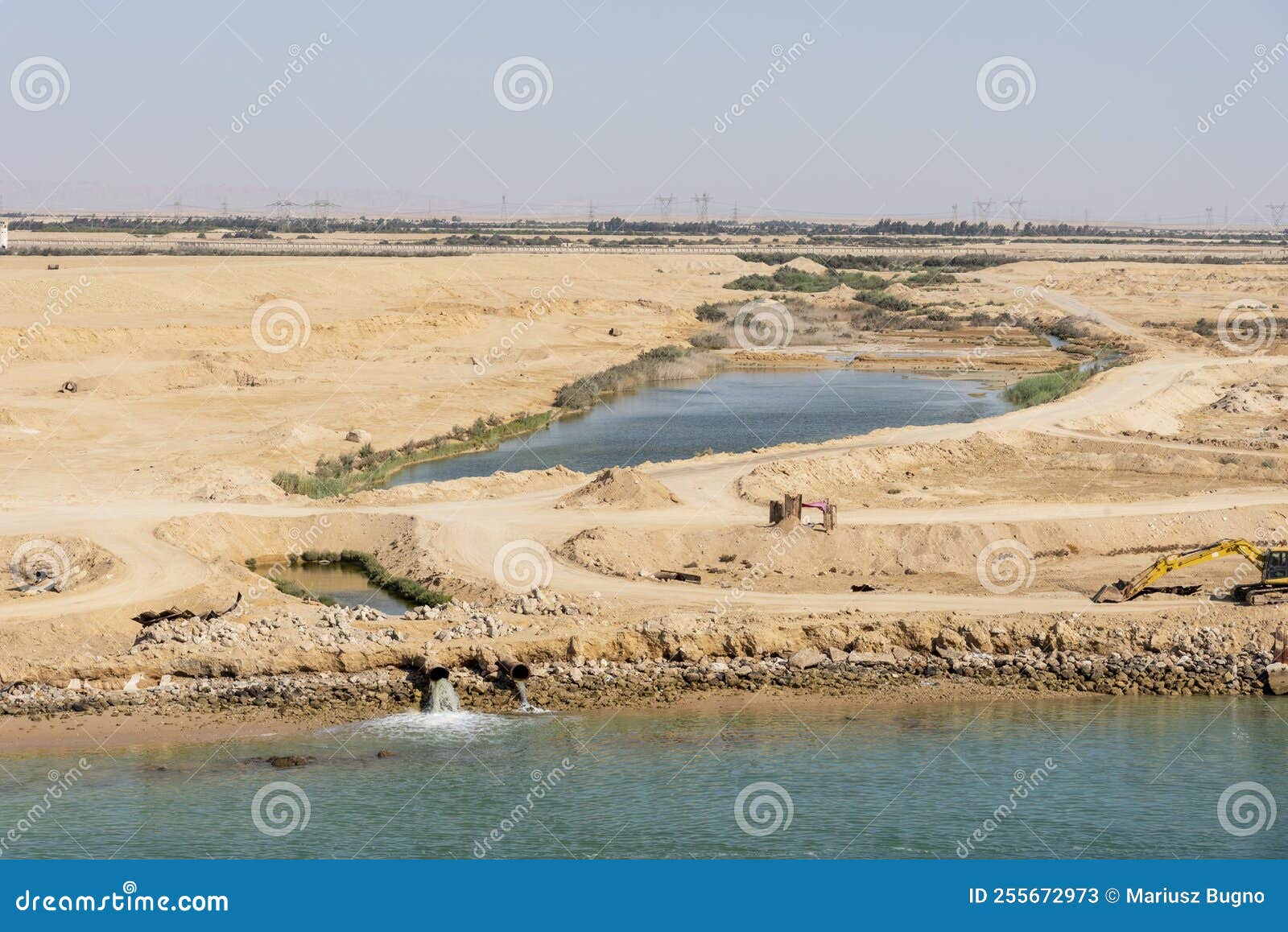 Landscape of the Suez Canal, View from the Ship. Stock Image - Image of ...