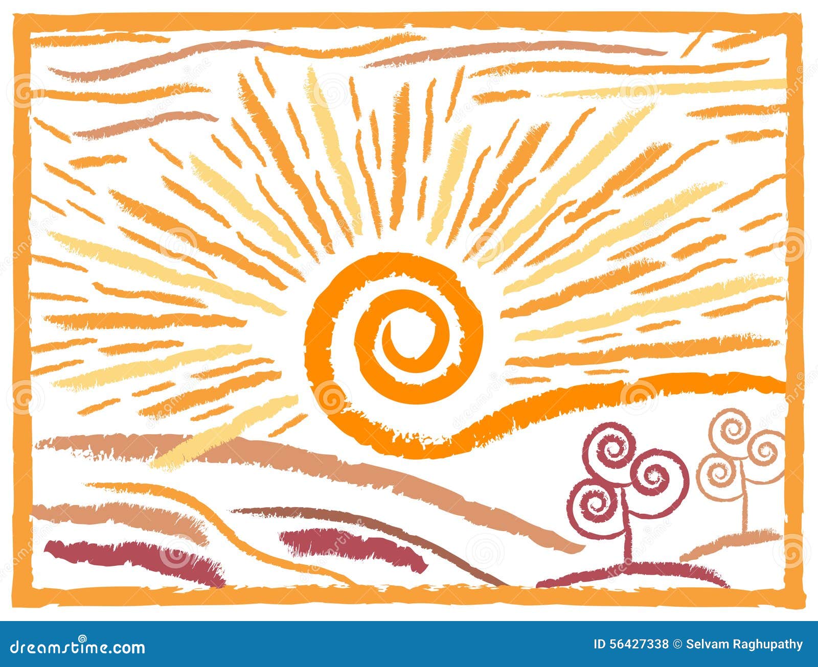 Landscape with sun stock vector. Illustration of glowing - 56427338