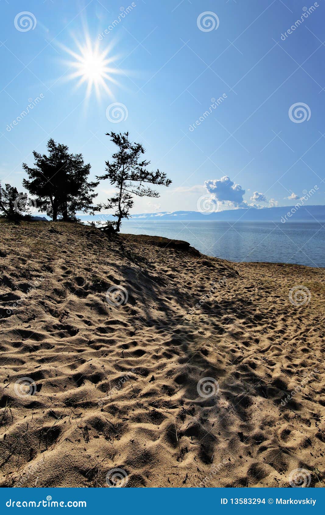 Landscape with the Sun on the Sandy Shore Stock Photo - Image of sand ...