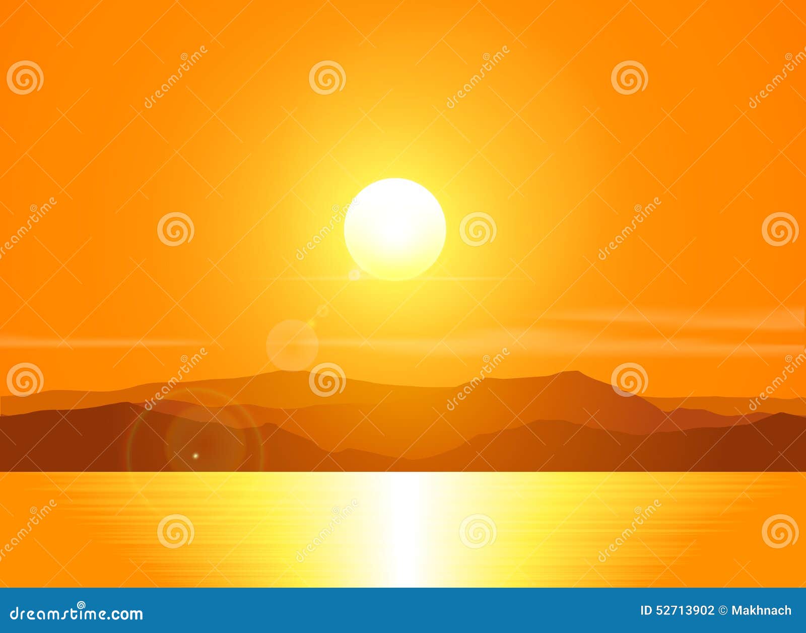 Landscape with Sunset Over Mountain Range. Stock Vector - Illustration ...