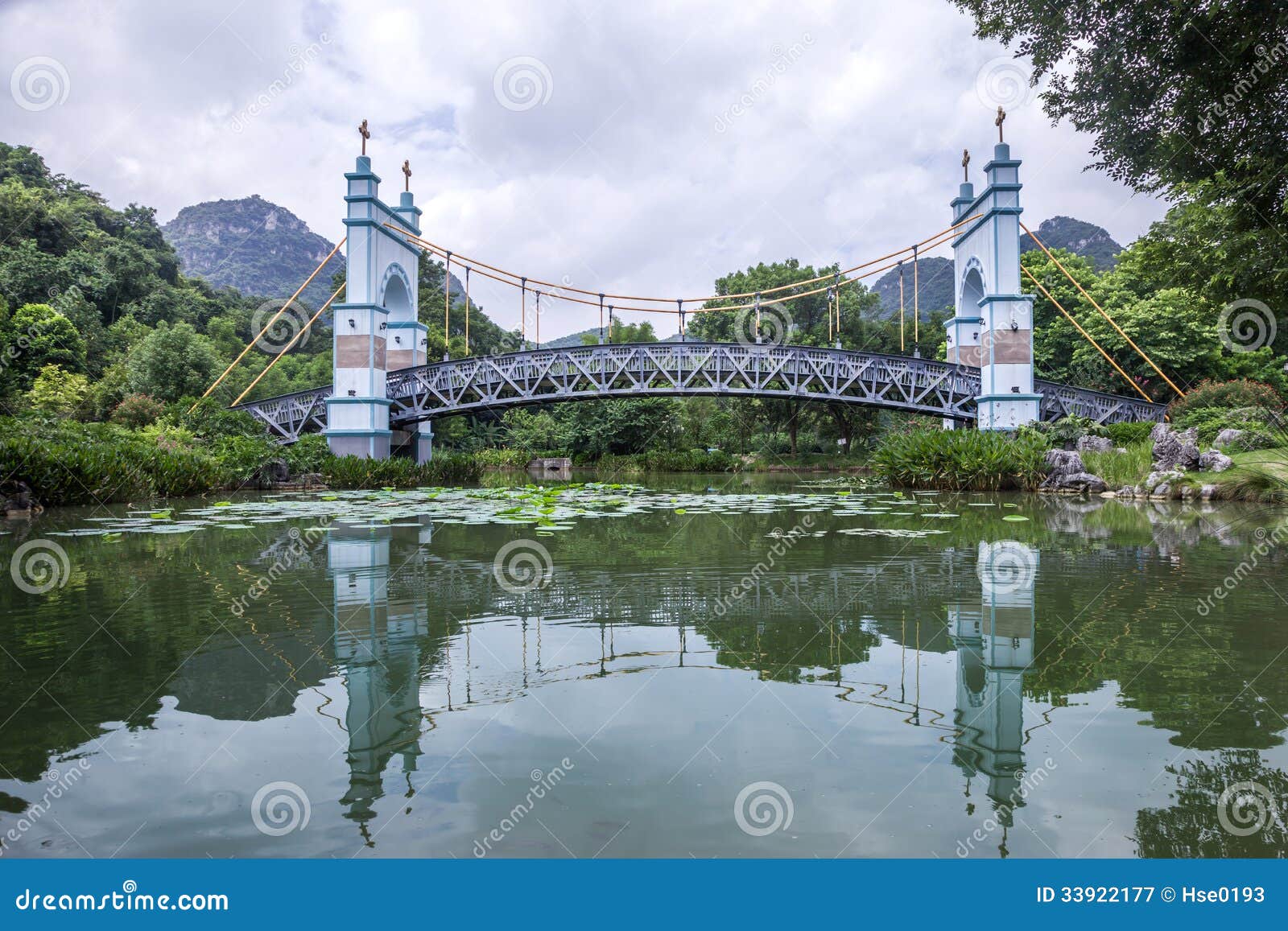 Landscape Suspension Bridge Stock Image - Image of water, bridge: 33922177