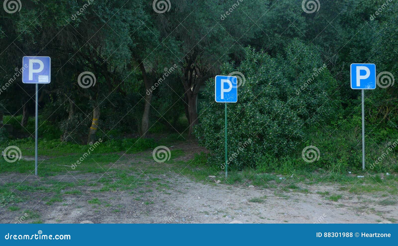 Landscape with Three Parking Signs Stock Photo - Image of outside ...