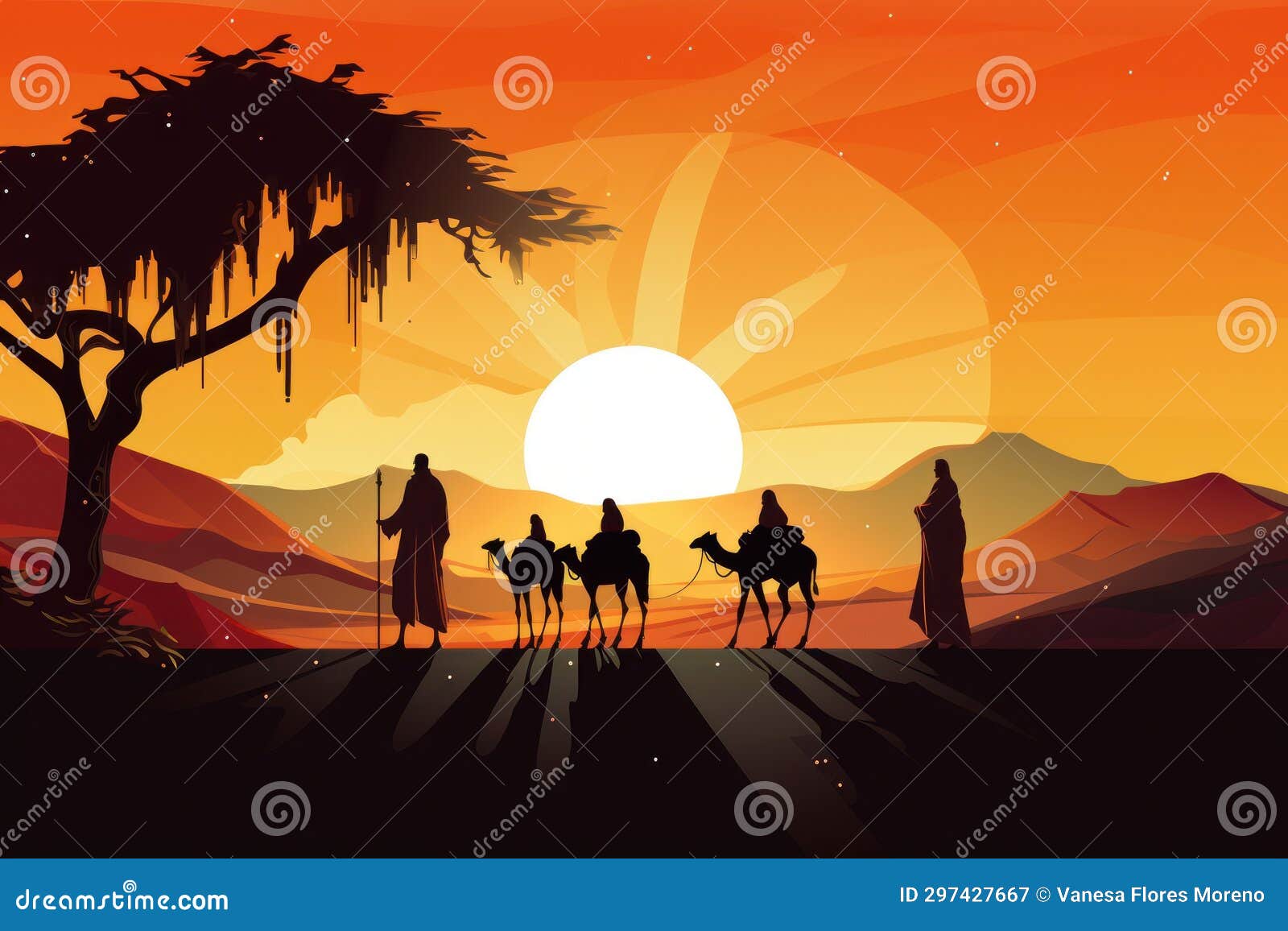 Landscape with the Three Wise Men at Sunset Background. Copy Space ...