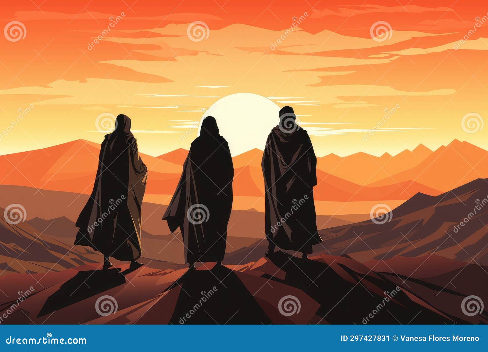 Landscape with the Three Wise Men at Sunset Background. Copy Space ...