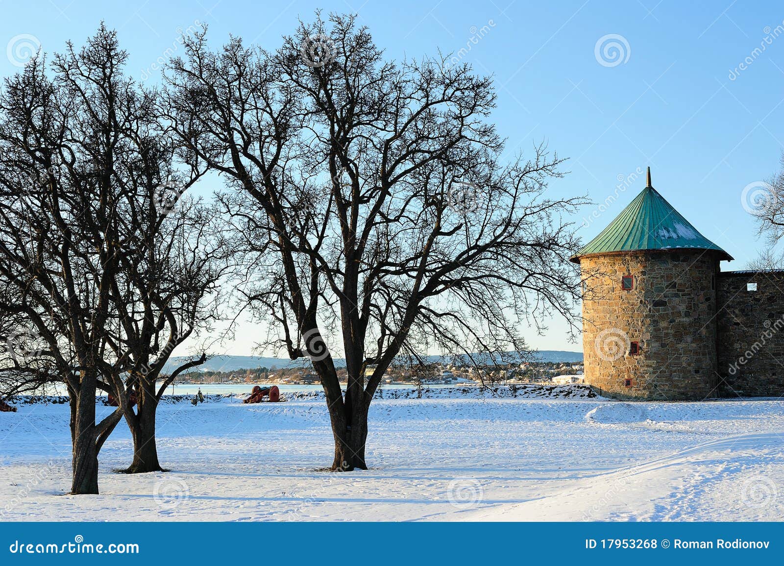 Landscape with the Tower of Oslo Fortress Stock Photo - Image of ...