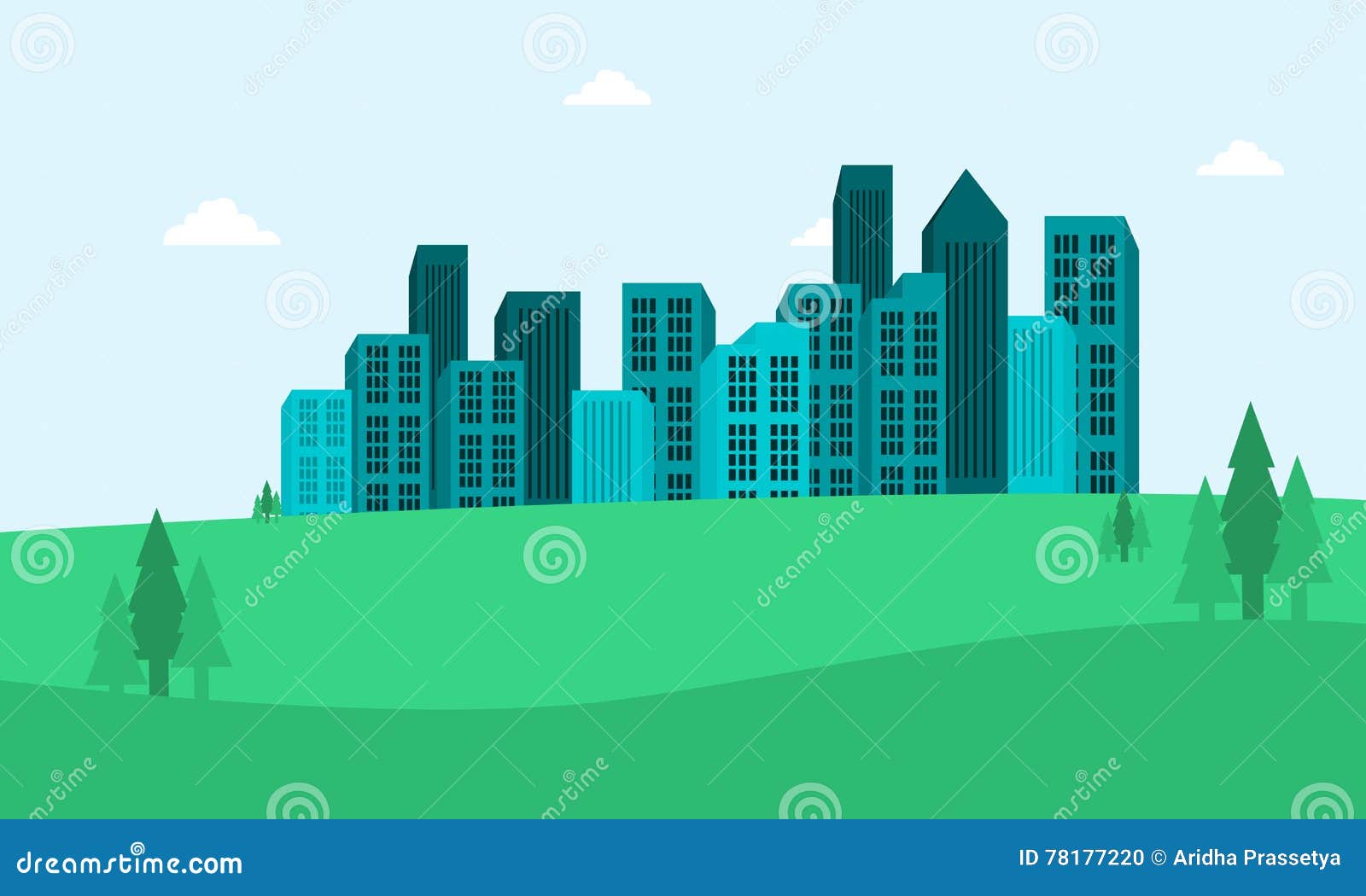 Landscape Town in the Hills Vector Flat Stock Vector - Illustration of ...