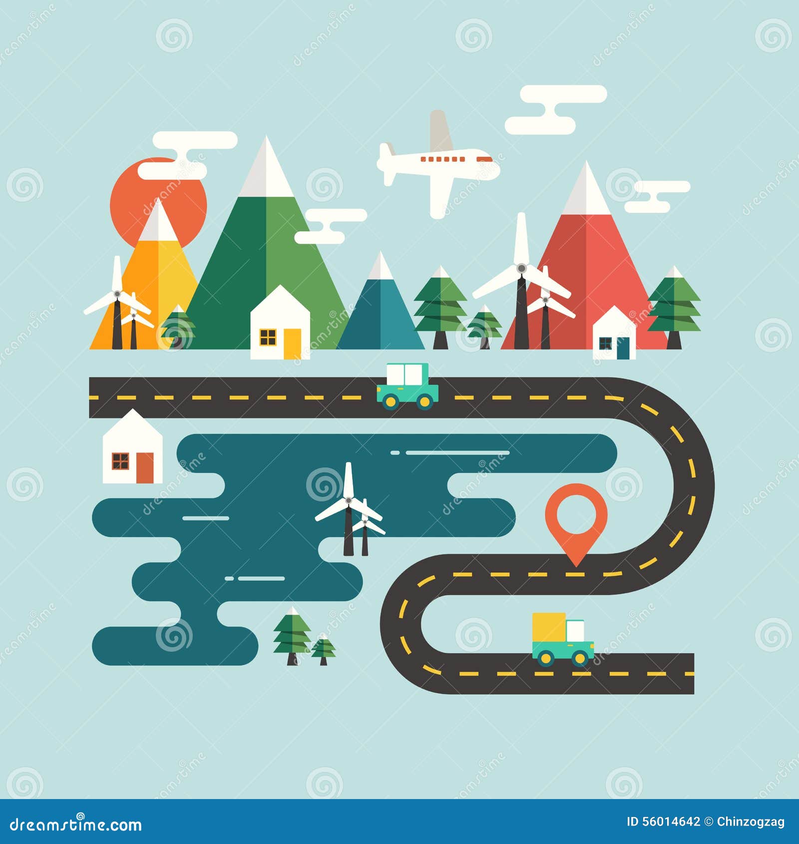 Landscape Travel on Flat Design Concept Stock Vector - Illustration of ...
