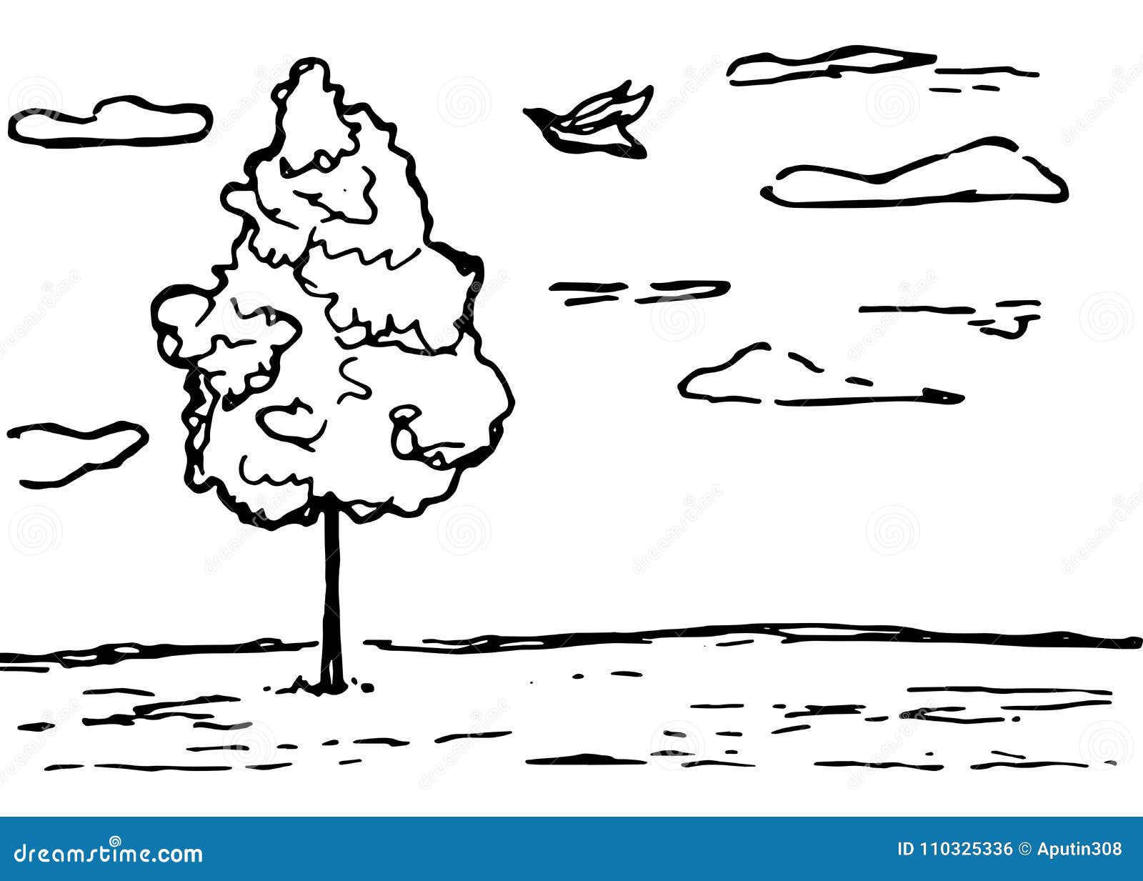 Landscape Tree Clouds Vector Sketch Isolated Stock Vector ...