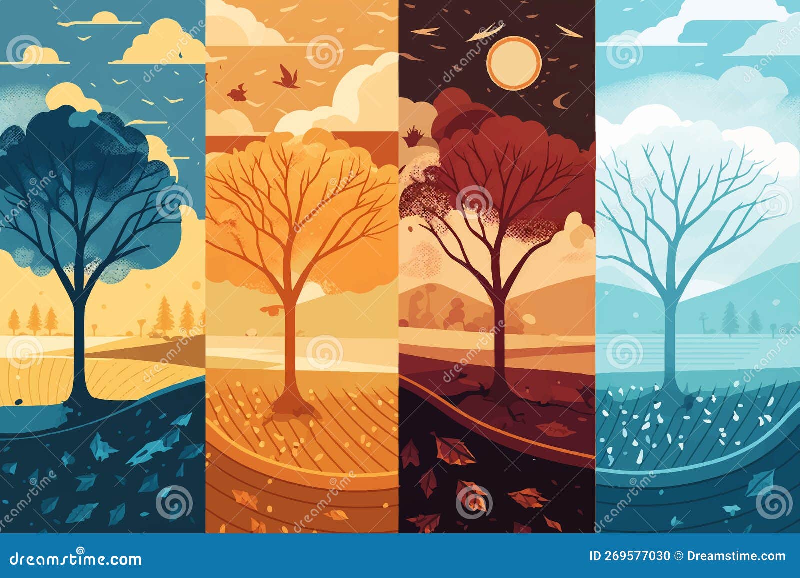 Landscape with a Tree in Different Seasons Stock Illustration ...